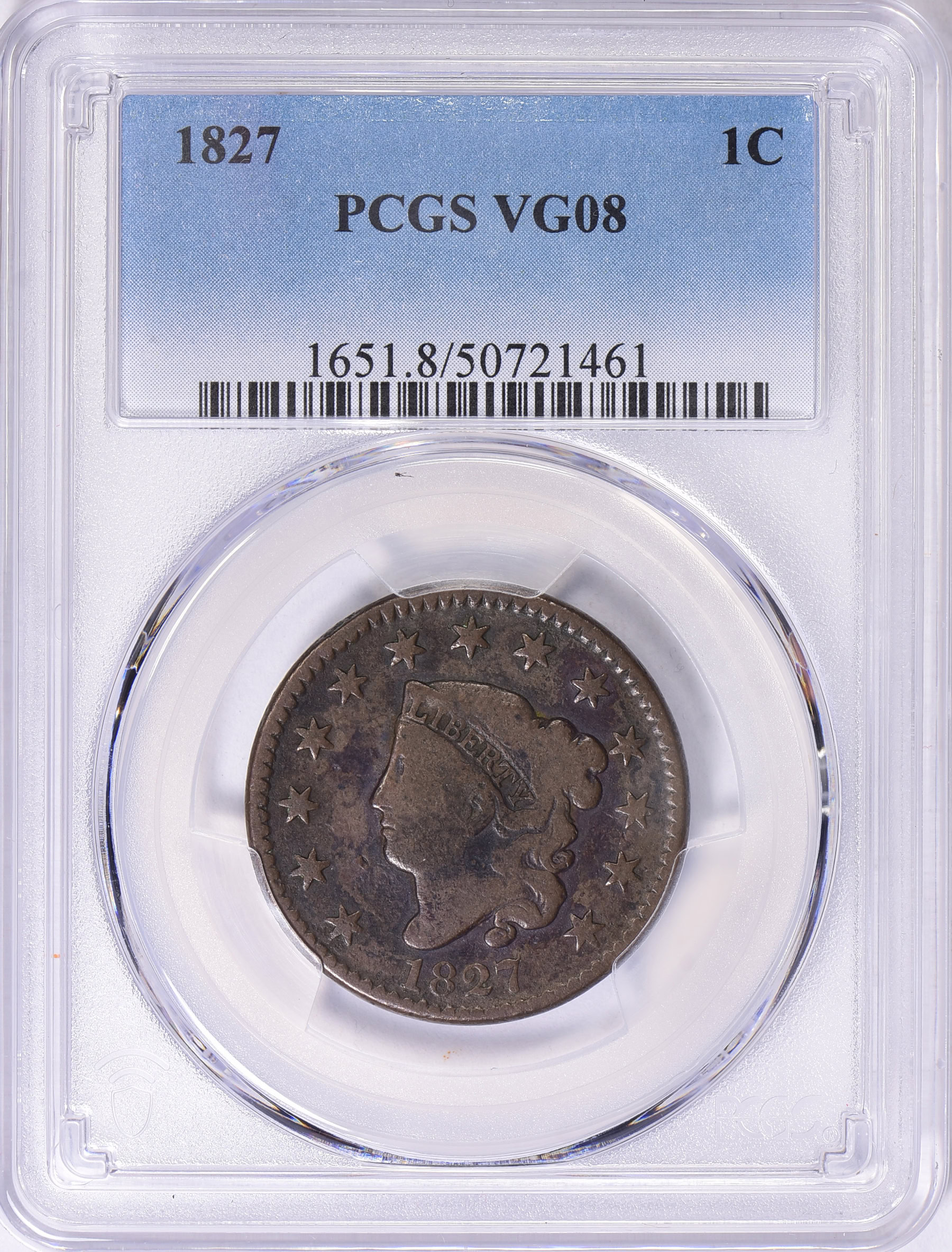 1827 Matron Cent PCGS VG-08 BN (Item 1725402) | GreatCollections Coin ...