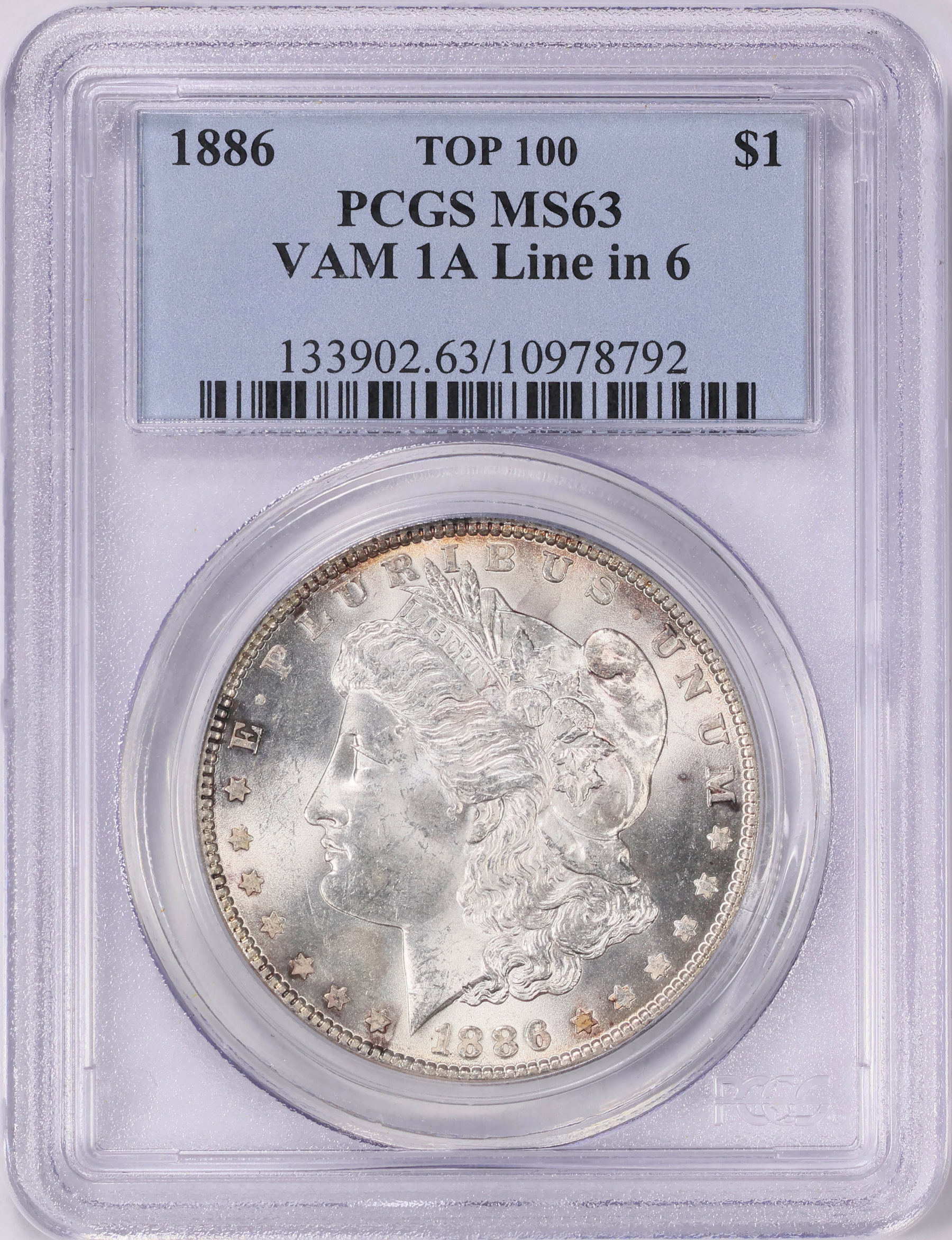 1886 Morgan Silver Dollar Line in 6 VAM-1A Top 100 PCGS MS-63 (Toned) (Item 1725422 ...