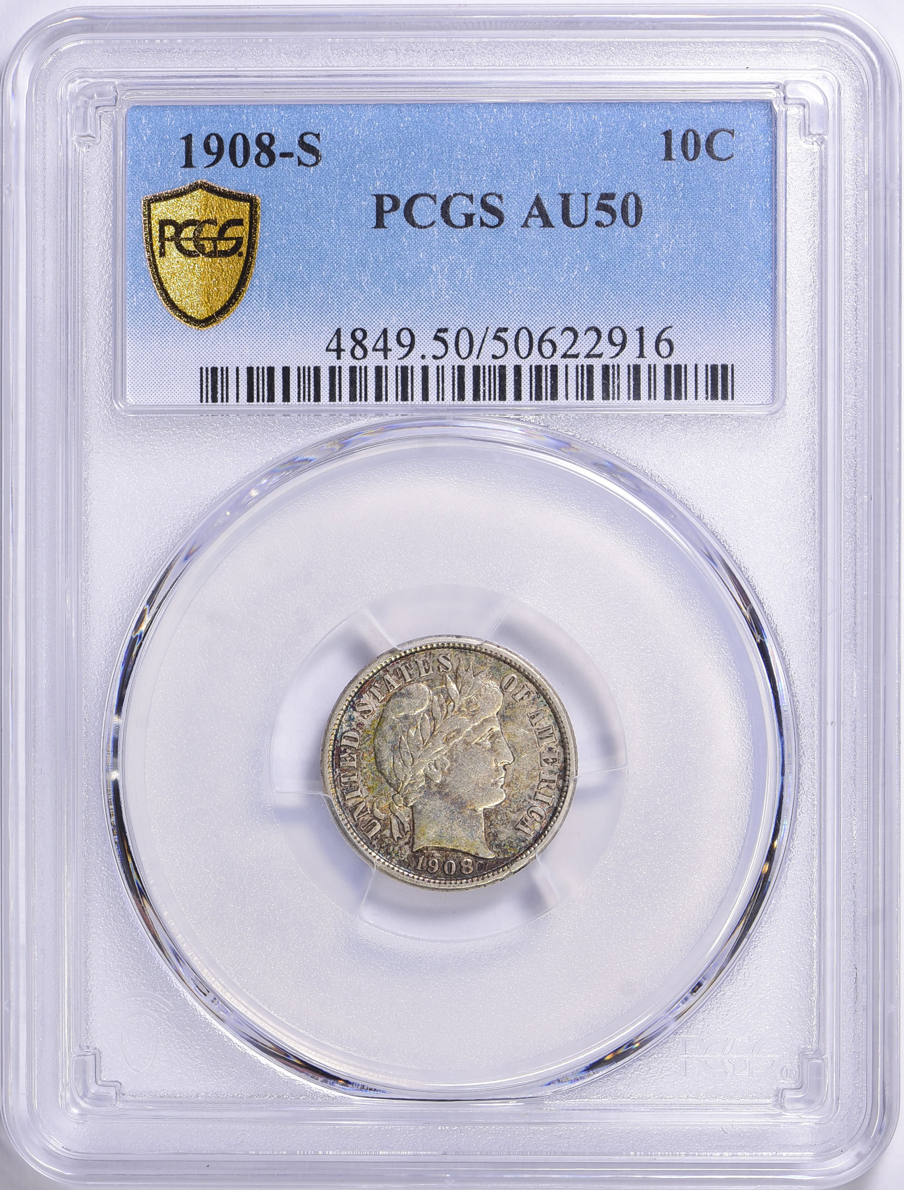 1908-S Barber Dime PCGS AU-50 (Item 1725455) | GreatCollections Coin Auctions