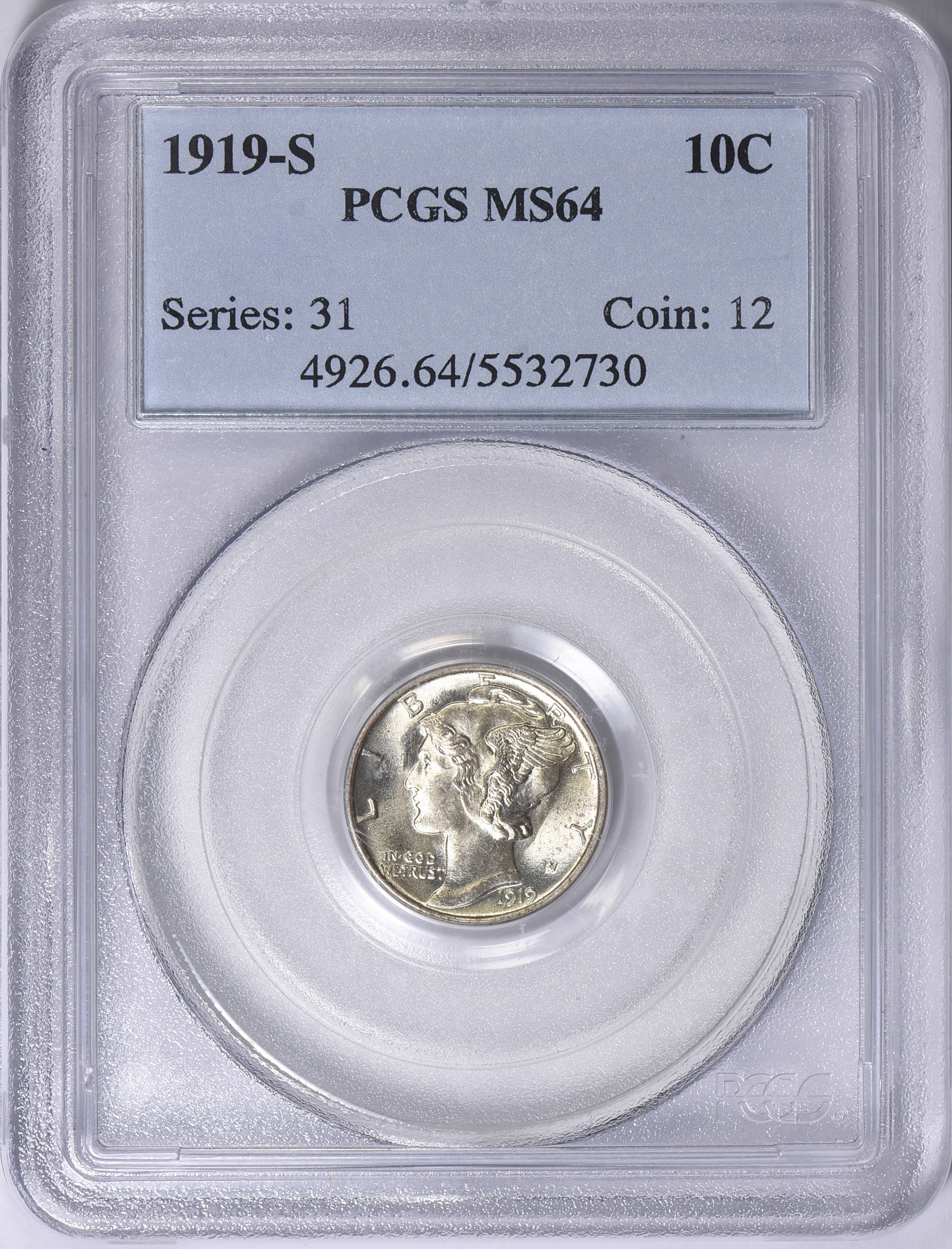 1919-S Mercury Dime PCGS MS-64 (Item 1725457) | GreatCollections Coin Auctions