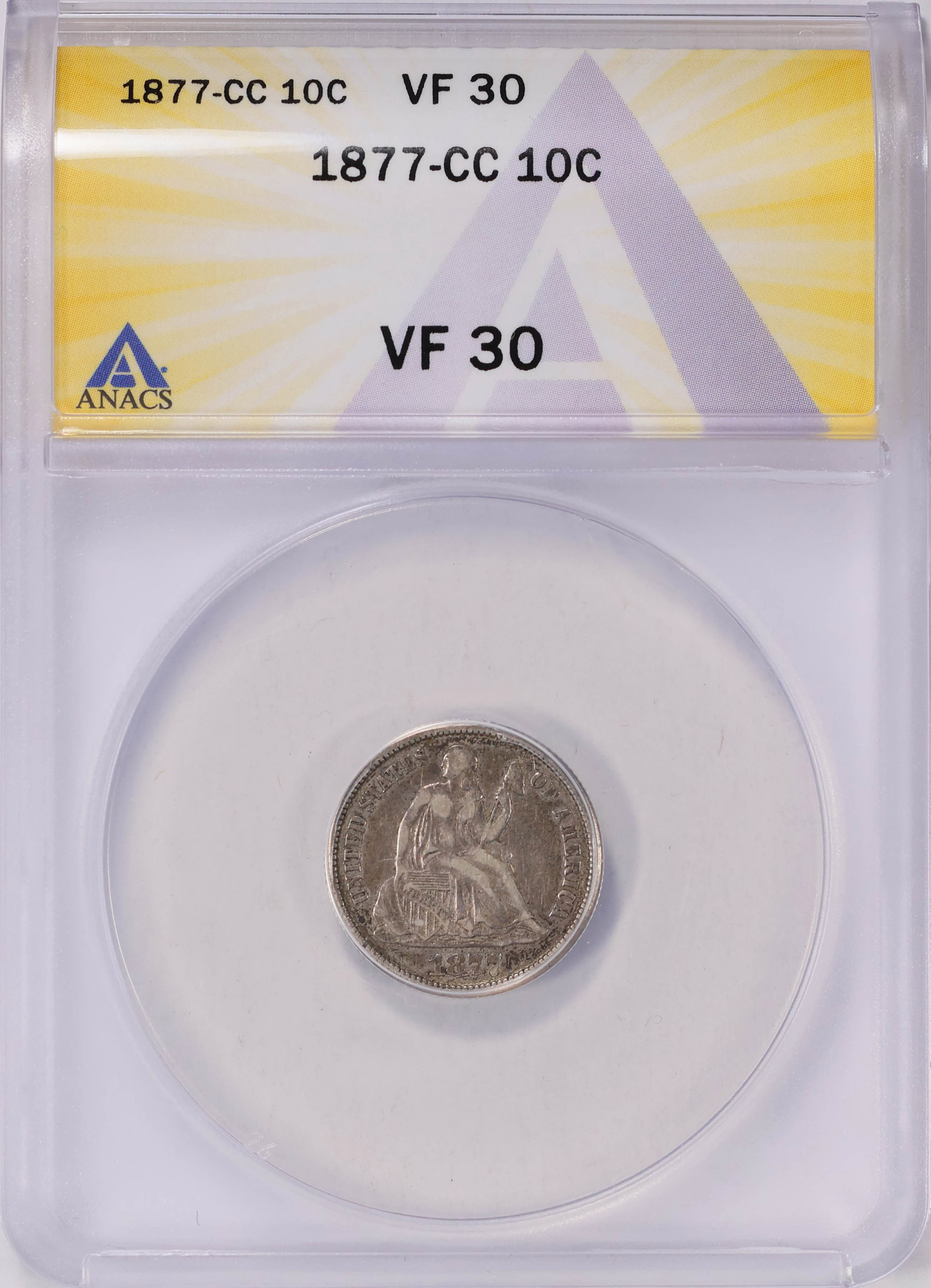 1877-CC Seated Liberty Dime ANACS VF-30 (Item 1725489) | GreatCollections Coin Auctions