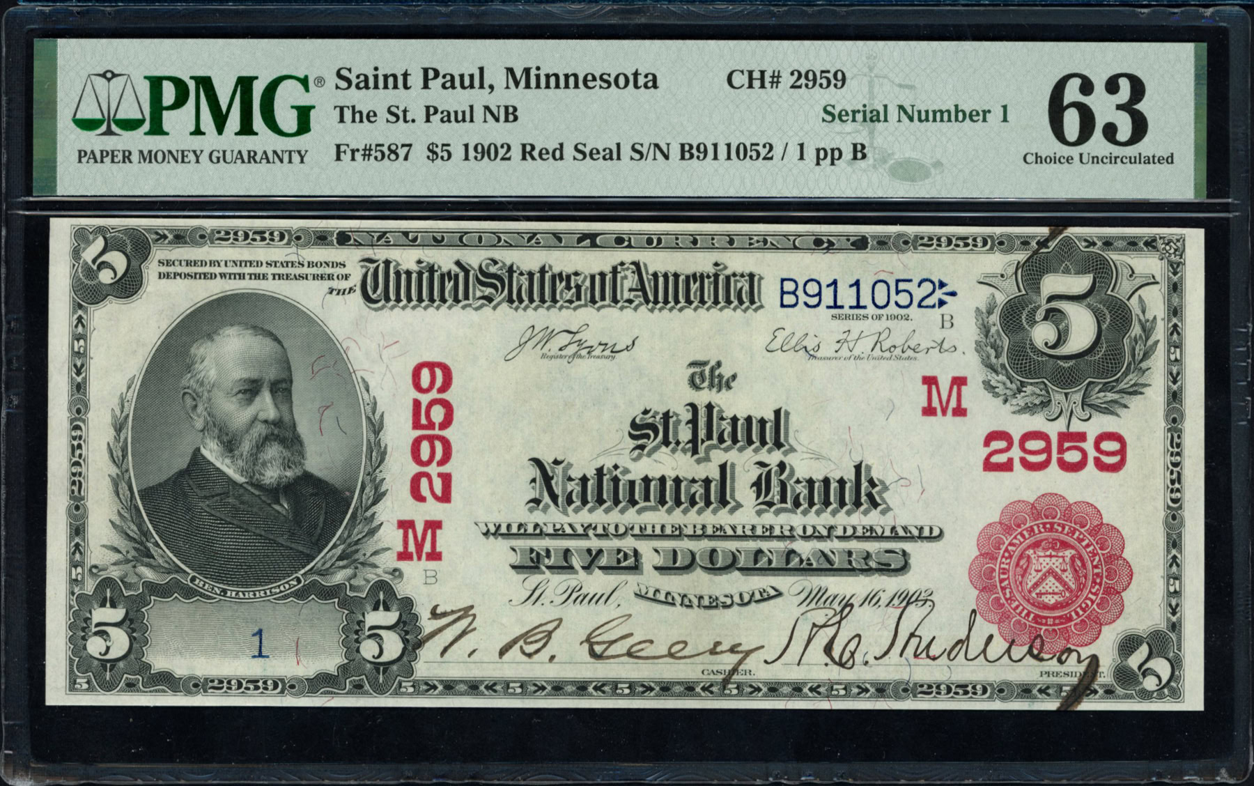 Fr. 587 St. Paul, Minnesota 1902 The St. Paul National Bank $5 Red Seal ...