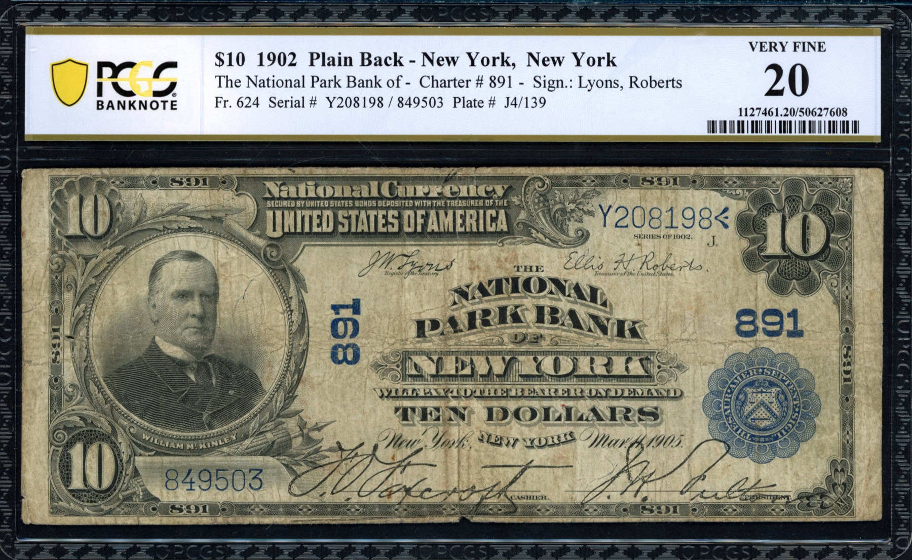 Fr. 624 New York City, New York 1902 The National Park Bank $10 Plain ...