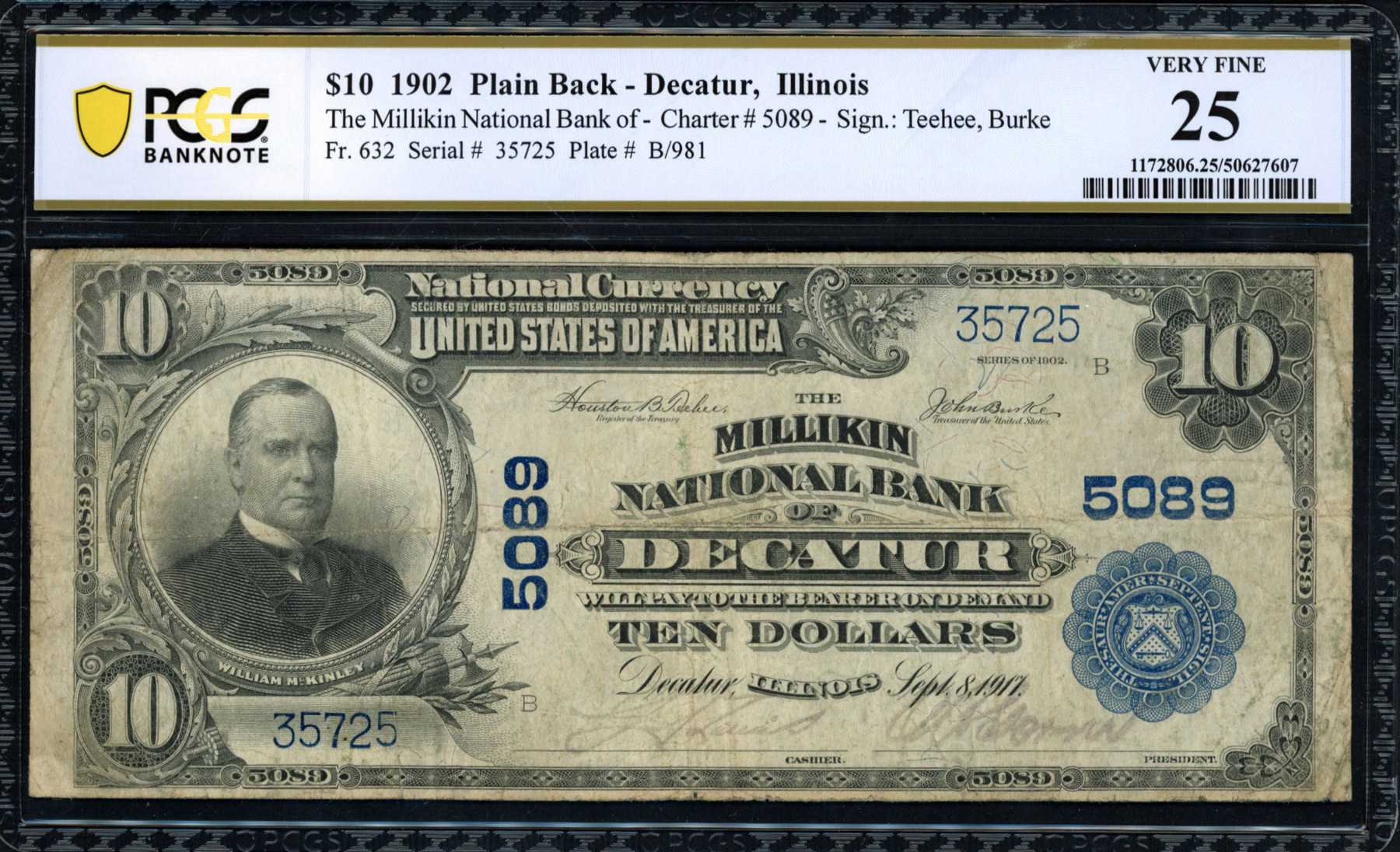 Fr. 632 Decatur, Illinois 1902 The Millikin National Bank $10 Plain ...