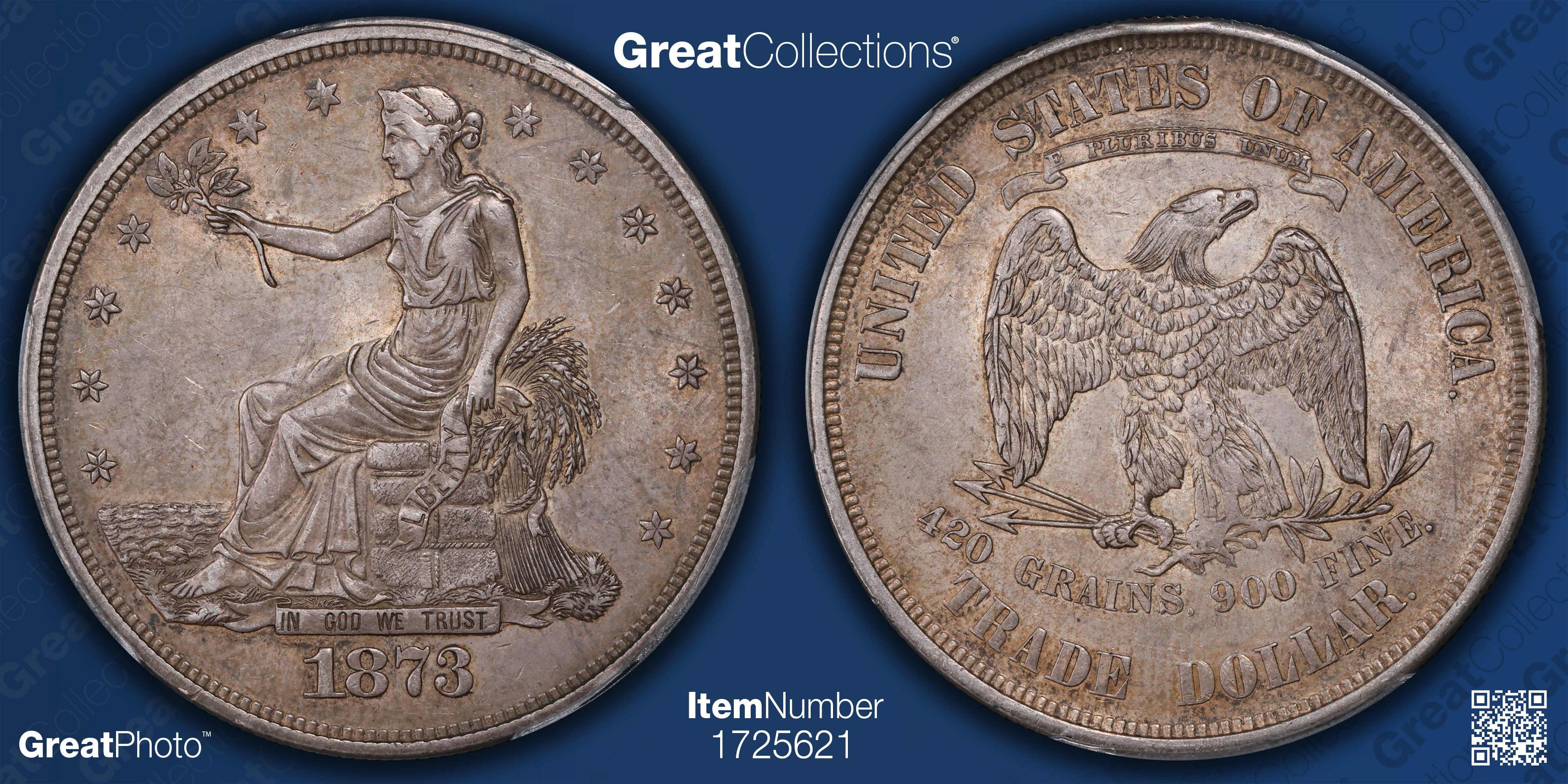 1873 Trade Silver Dollar PCGS AU-58 (CAC Green) (Item 1725621 ...