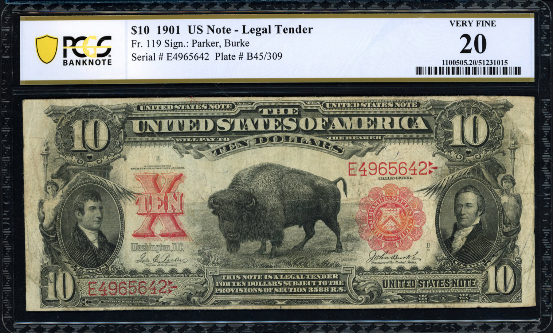 Fr. 119 1901 $10 Legal Tender Note Parker / Burke PCGS Banknote Very ...