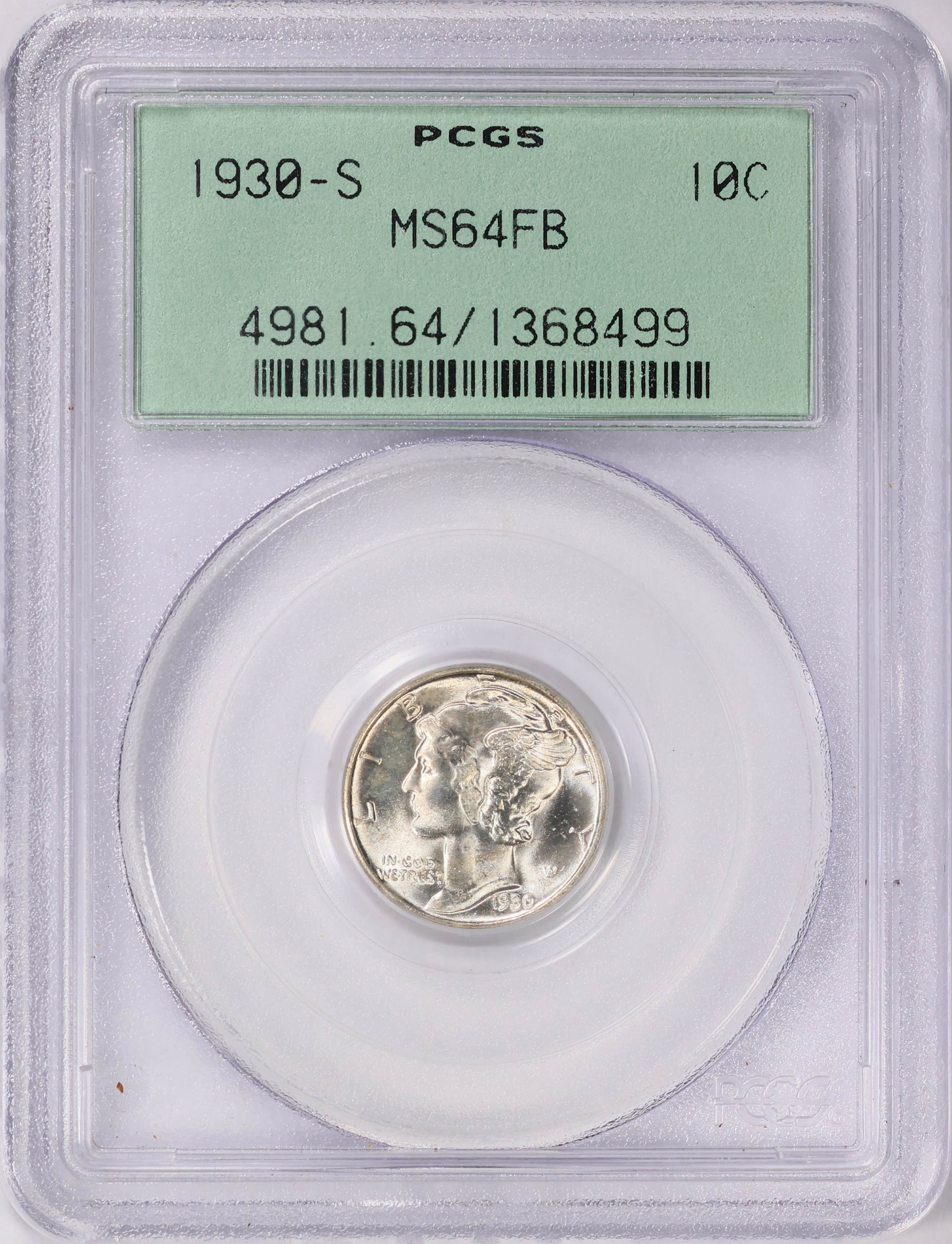 1930-S Mercury Dime PCGS MS-64 FB OGH (Item 1725629) | GreatCollections Coin Auctions