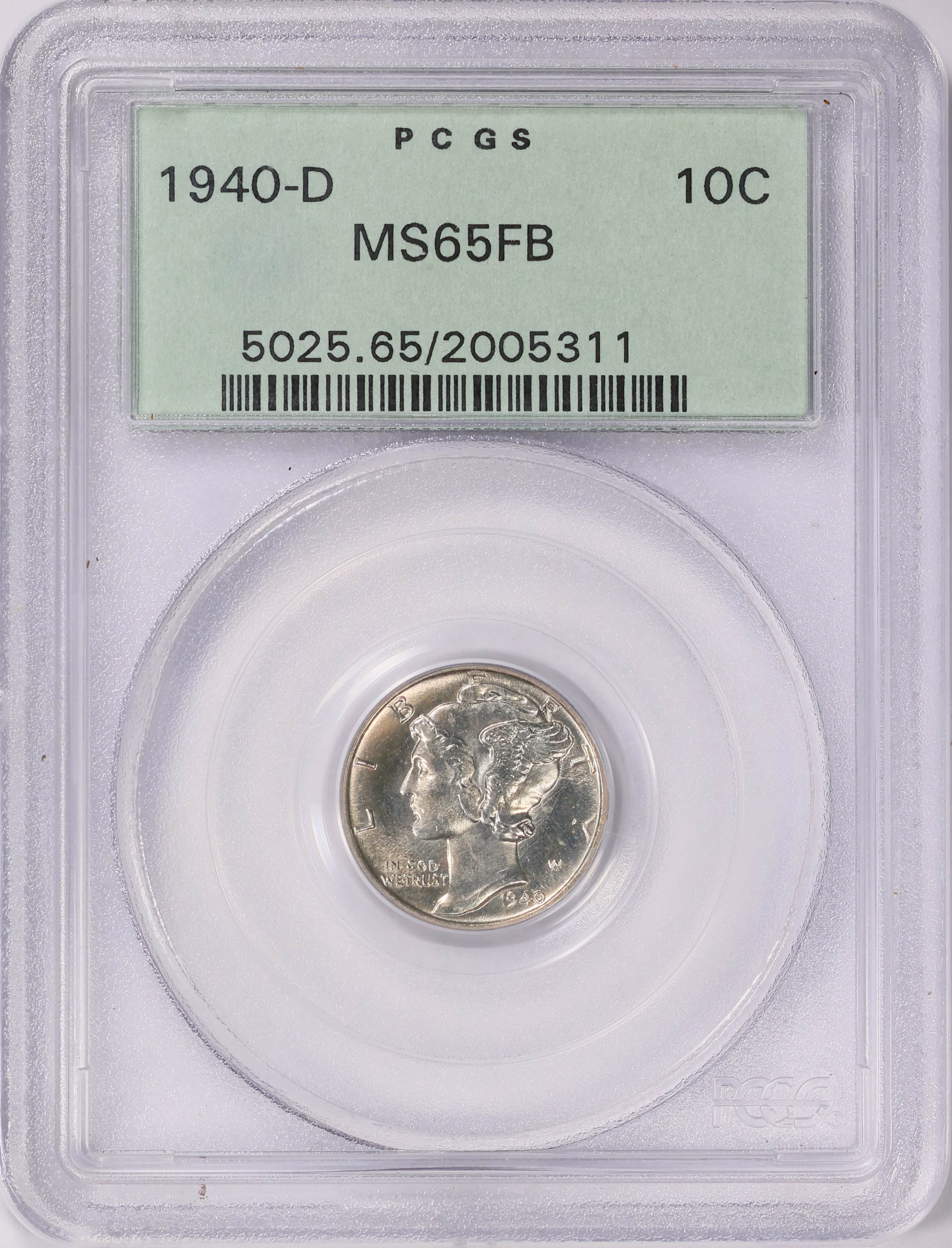 1940-D Mercury Dime PCGS MS-65 FB OGH (Item 1725632) | GreatCollections Coin Auctions
