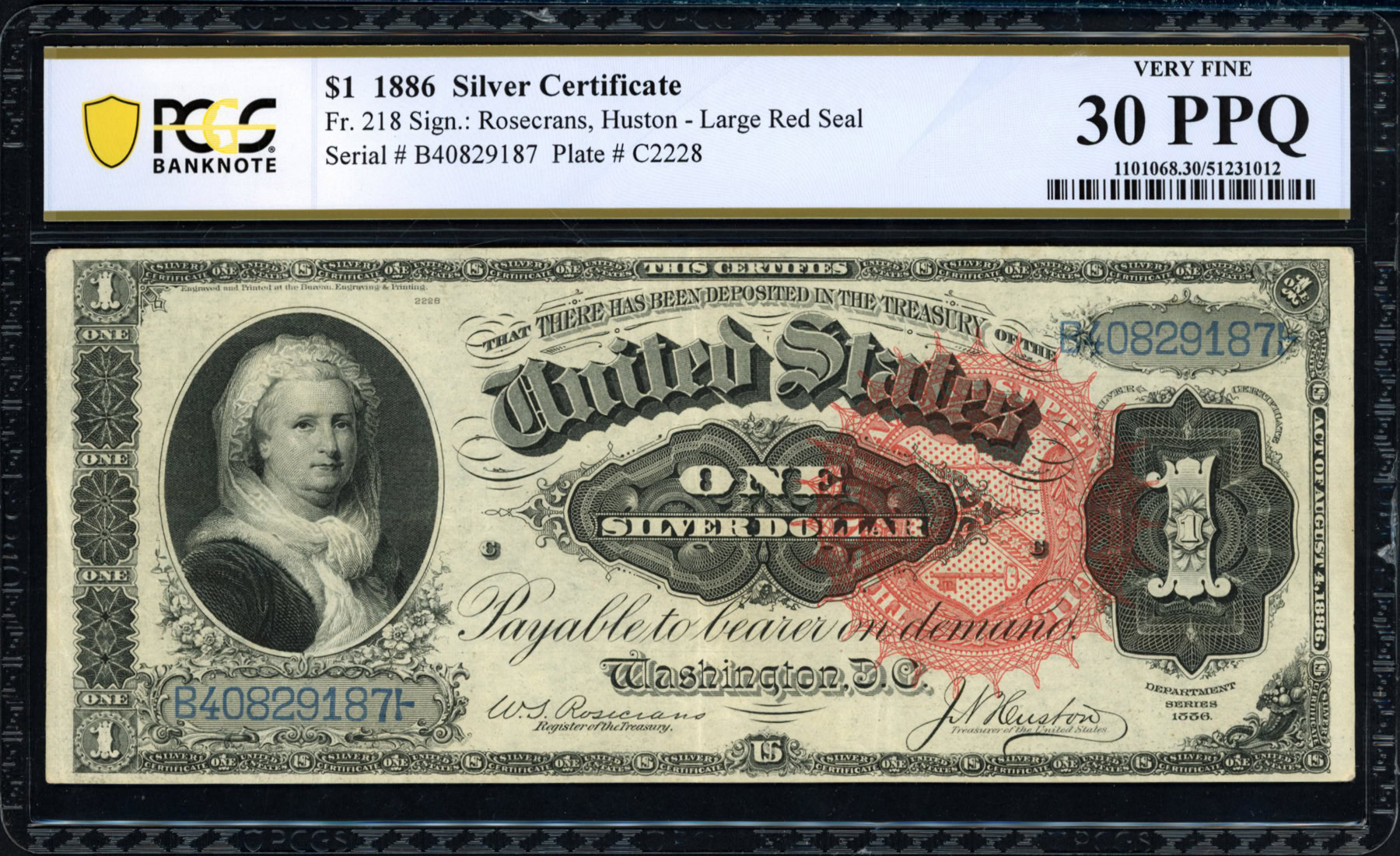 Fr. 218 1886 $1 Silver Certificate Note Rosecrans / Huston PCGS ...