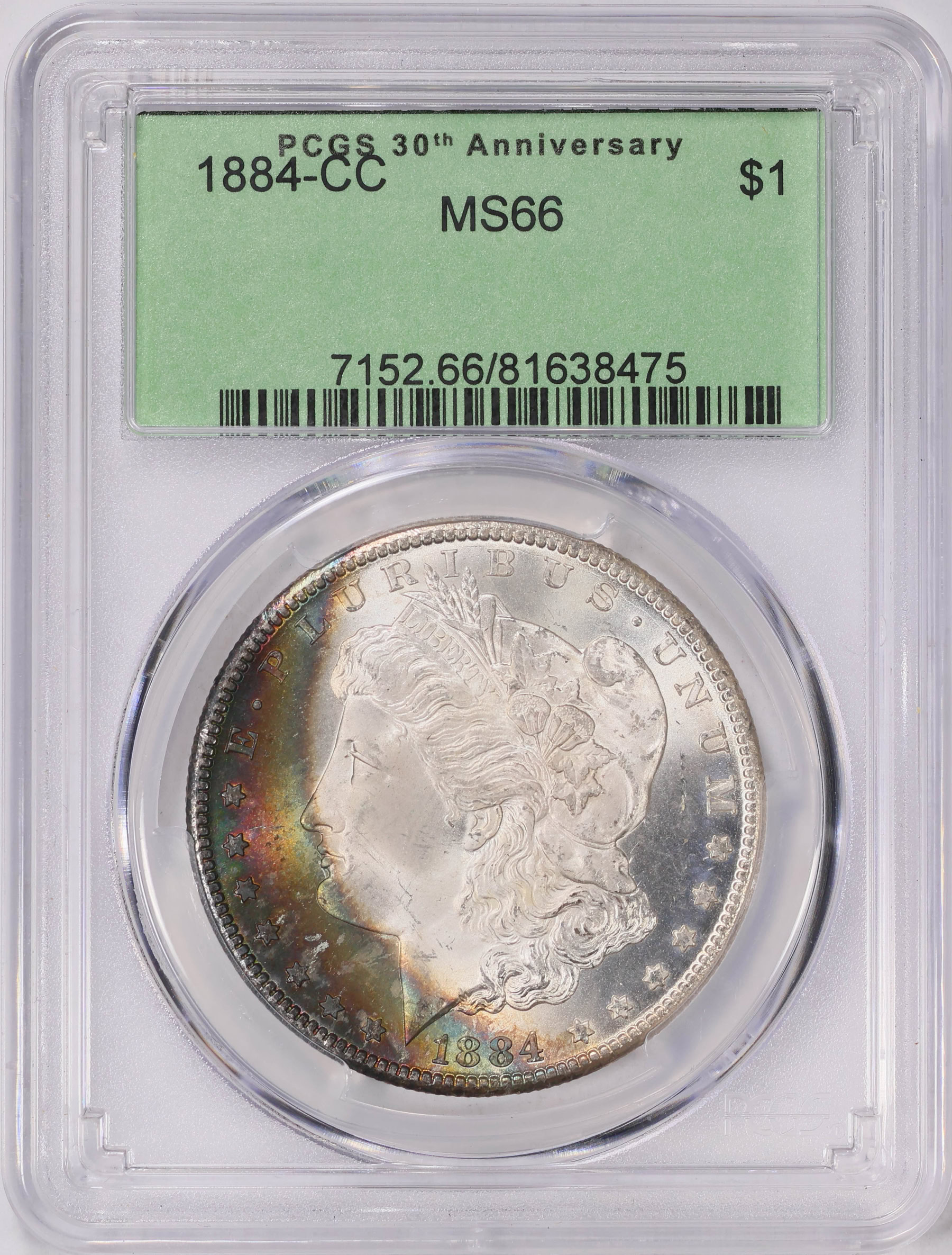 1884-CC Morgan Silver Dollar PCGS MS-66 (OGH 30th Anniversary Label) (Toned) (Item 1725642 ...