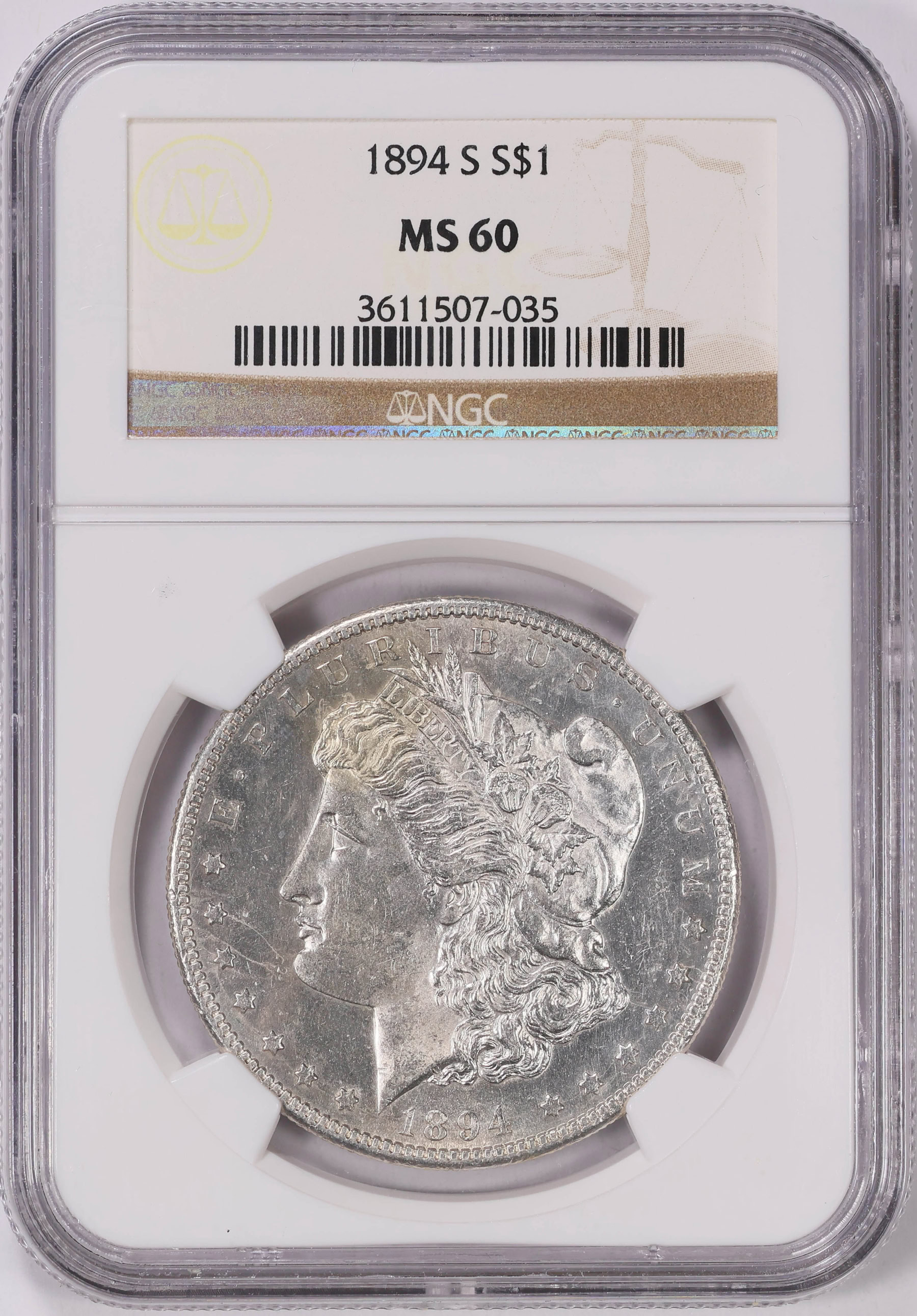 1894-S Morgan Silver Dollar NGC MS-60 (Item 1725659) | GreatCollections Coin Auctions