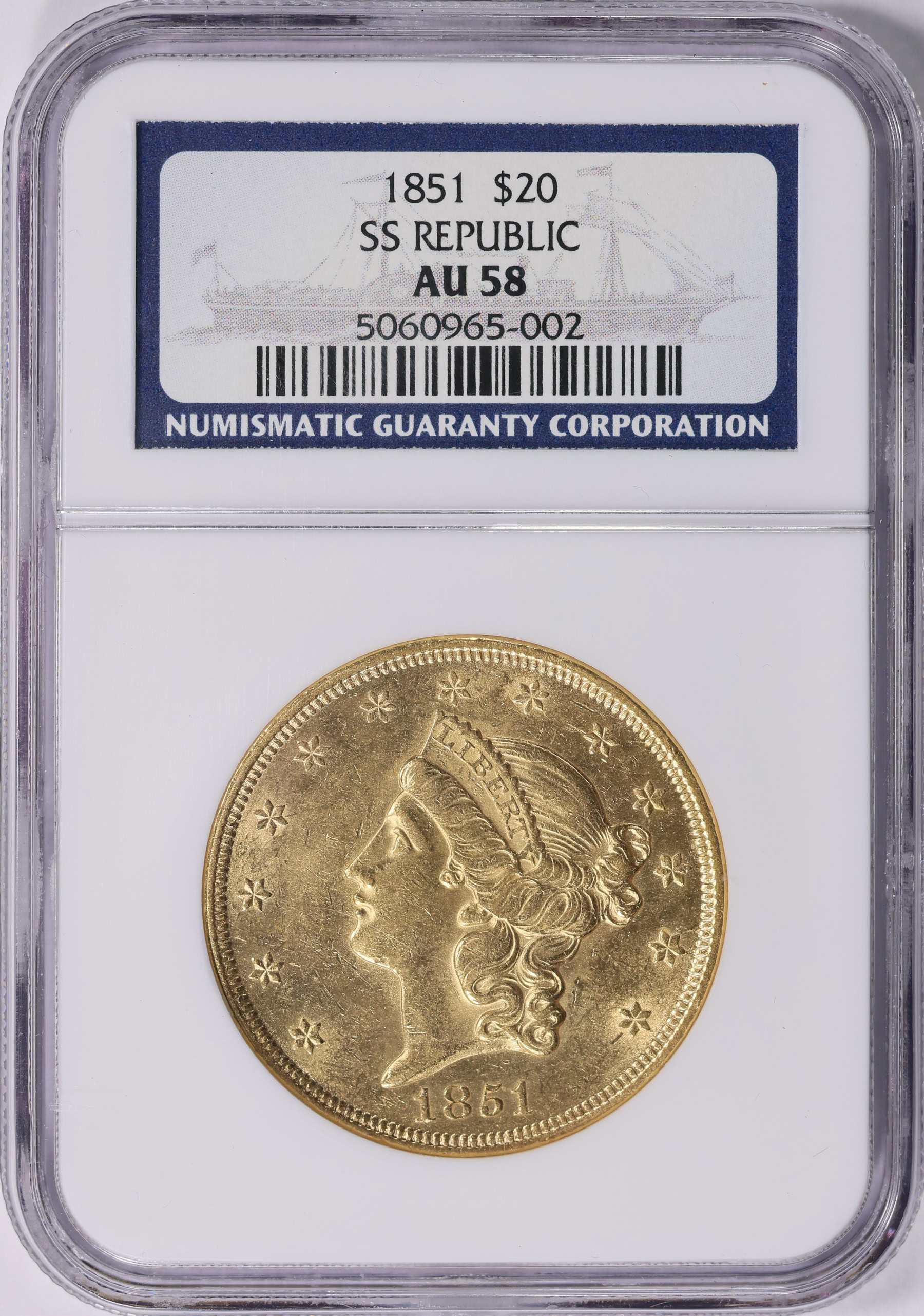 1851 Liberty Gold Double Eagle Shipwreck SS Republic NGC AU-58 (With ...