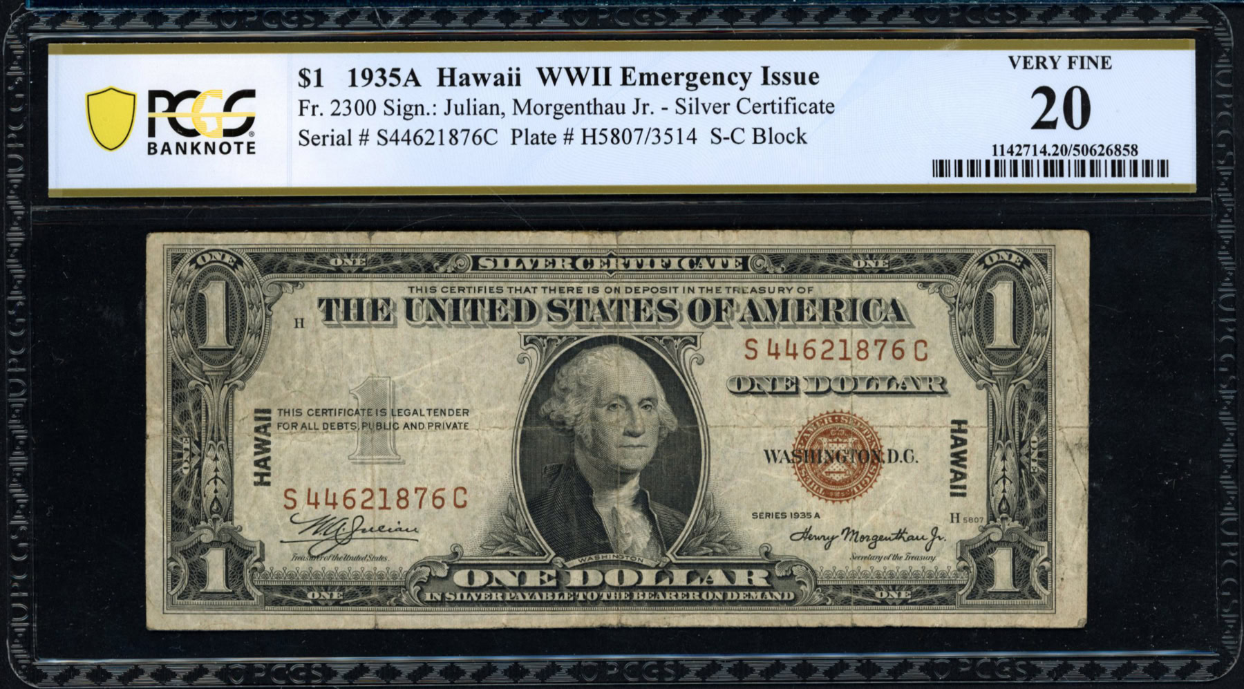 Fr. 2300 (SC Block) 1935A $1 Hawaii WWII Emergency Issue Note Julian ...