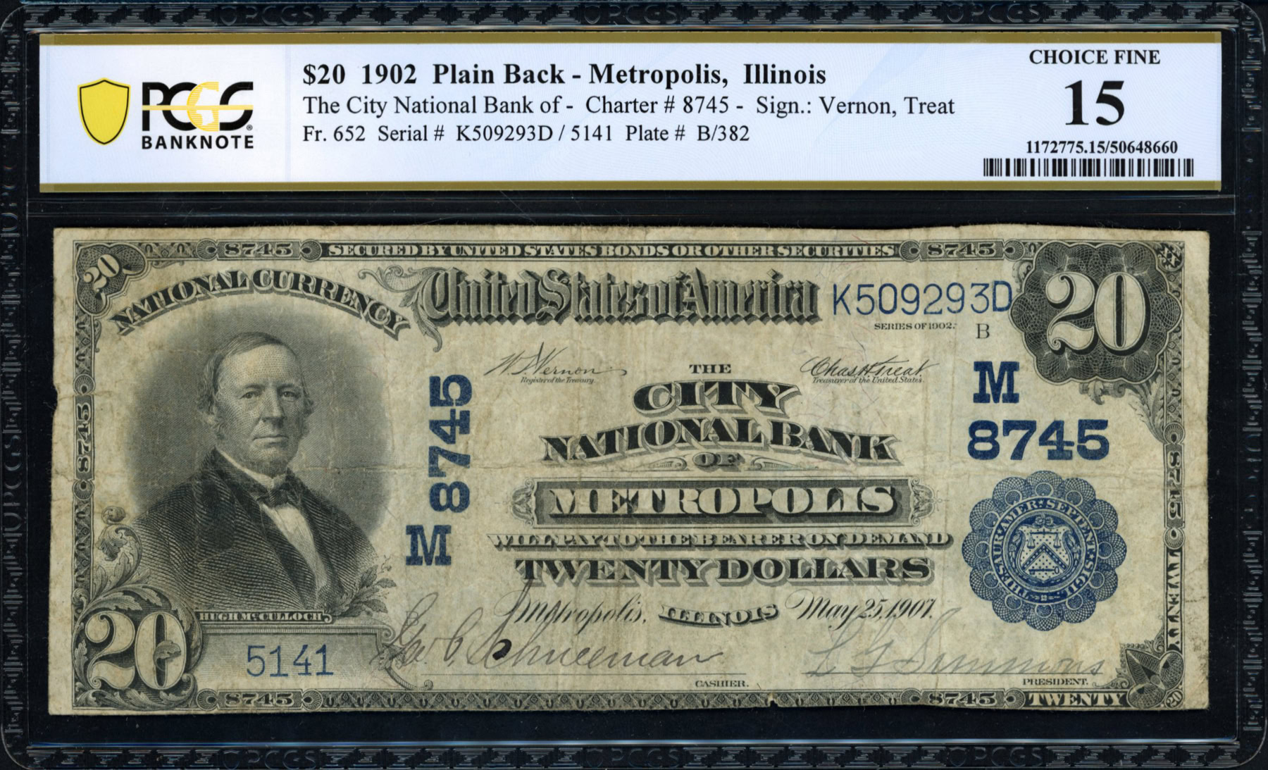 Fr. 652 Metropolis, Illinois 1902 The City National Bank $20 Plain Back ...