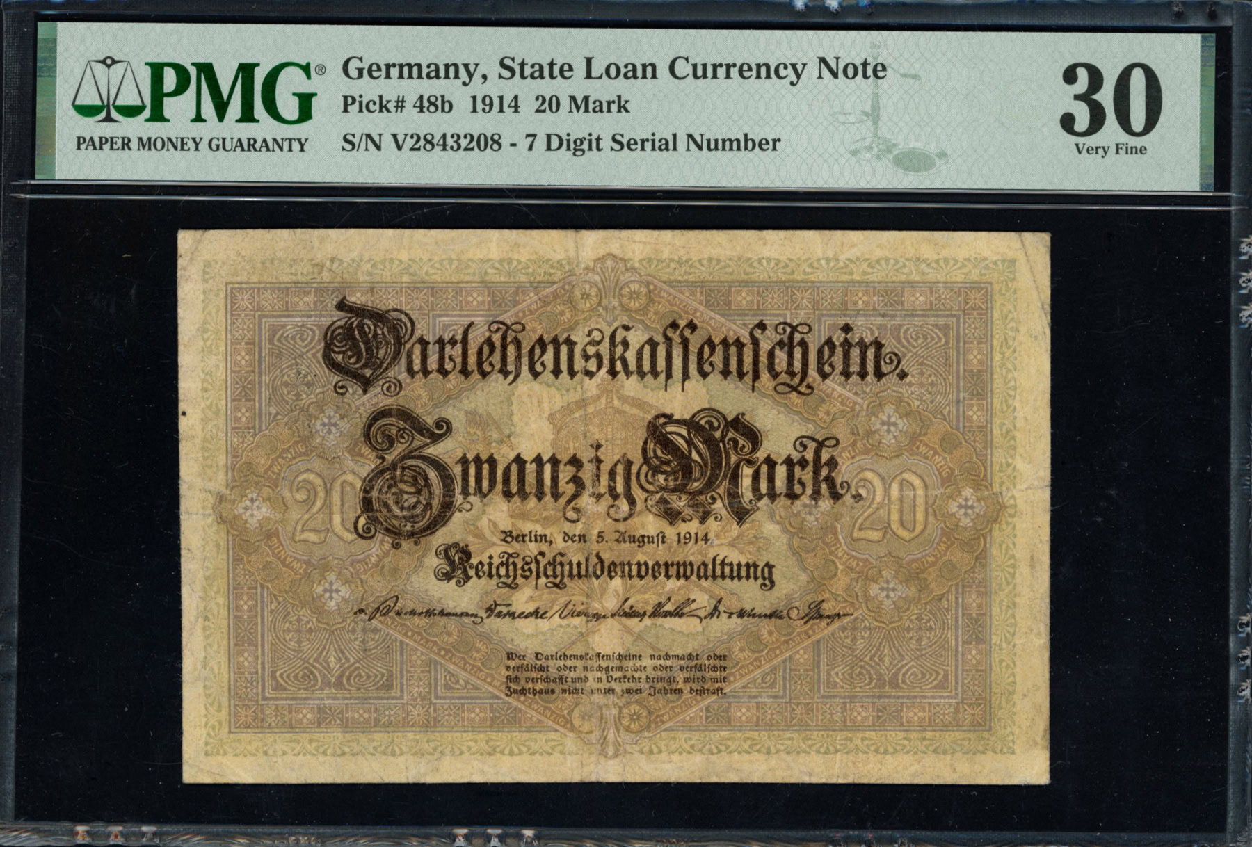 Germany 1914 20 Marks State Loan Currency Note SCWPM-48b PMG Very Fine ...