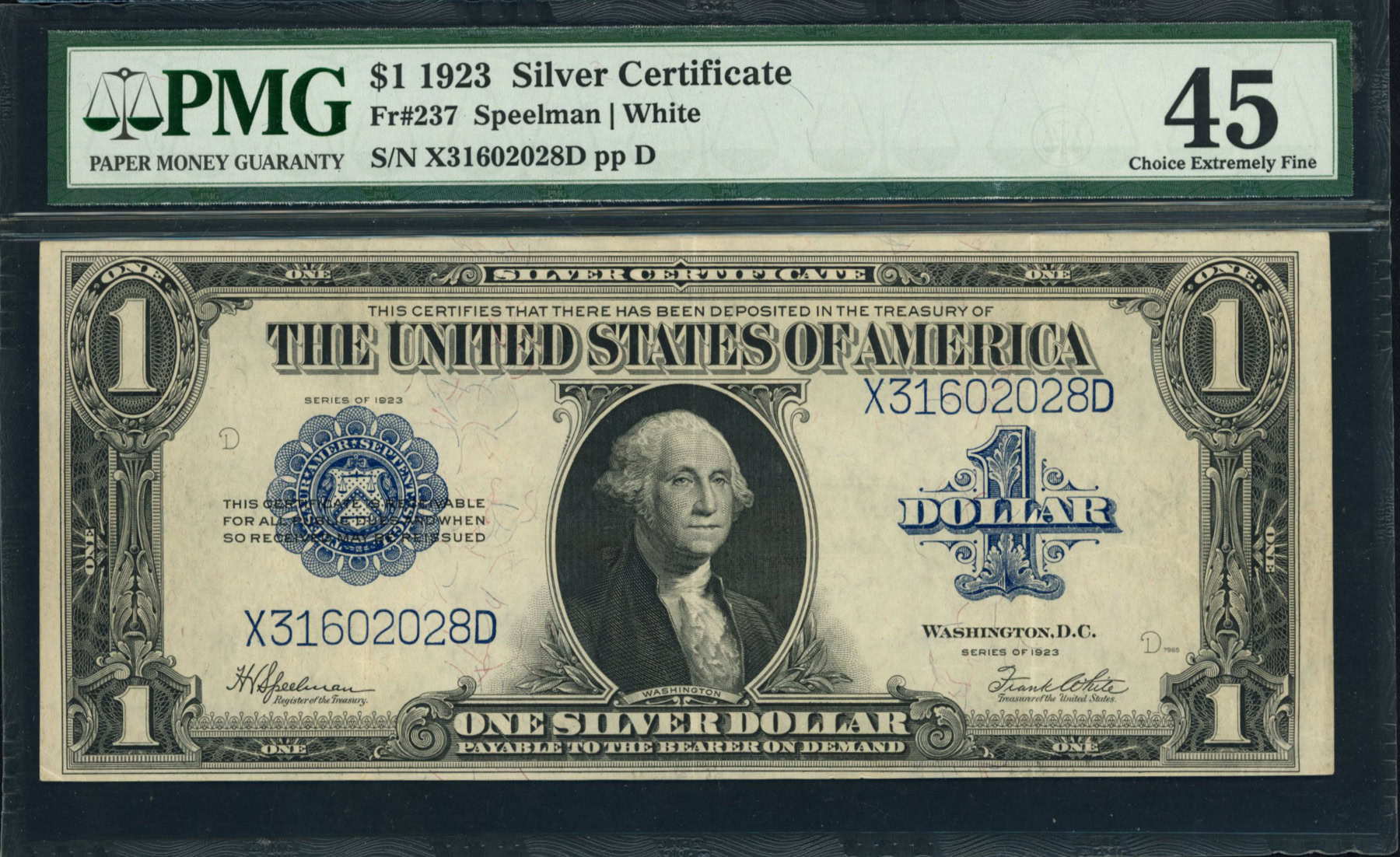 Fr. 237 1923 $1 Silver Certificate Note Speelman / White PMG Choice Extremely Fine 45 | PMG Cert ...