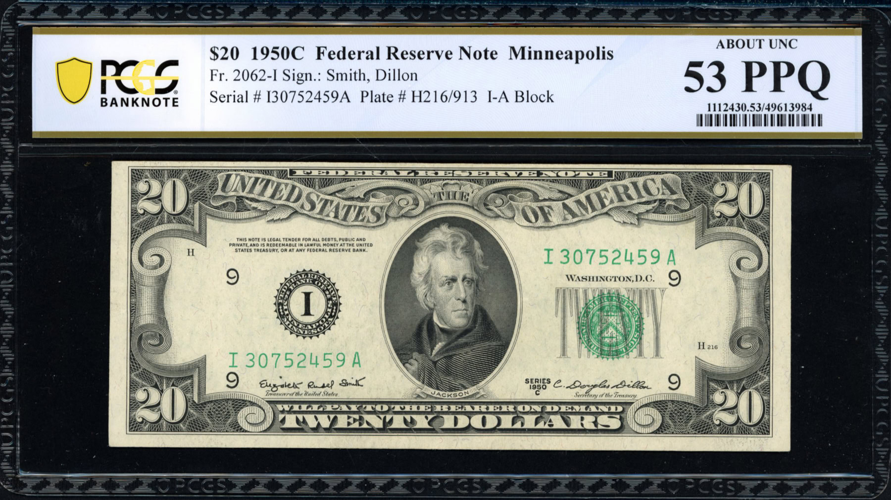 Fr. 2062-I (IA Block) 1950C $20 Minneapolis Federal Reserve Note Smith ...