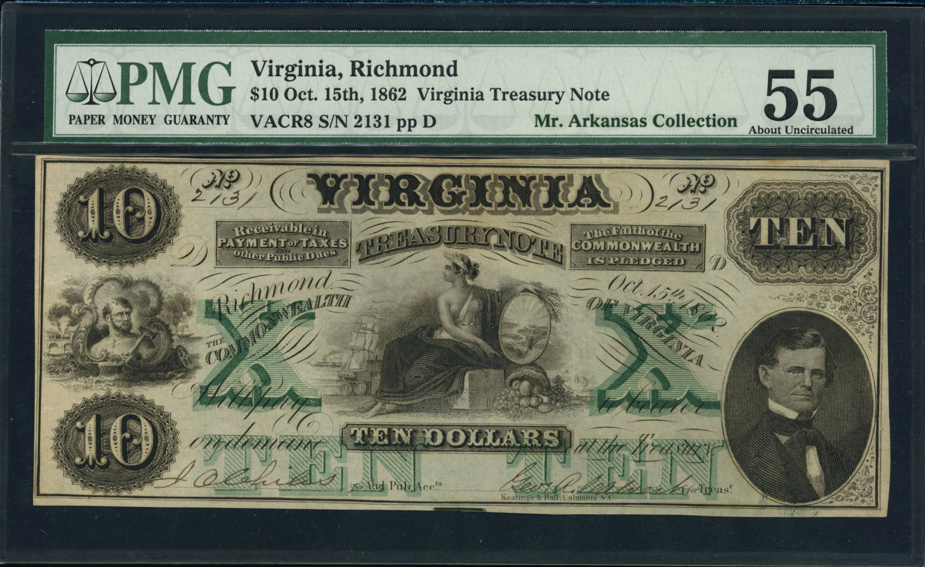 1862 Richmond, Virginia $10 Virginia Treasury Note PMG About ...