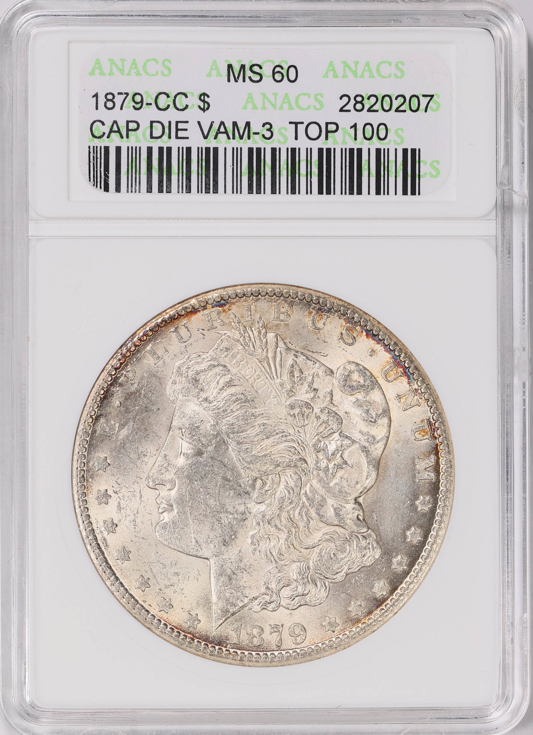 1879-CC Morgan Silver Dollar Capped Die VAM-3 Top 100 ANACS MS-60 OH (Toned) (Item 1725761 ...