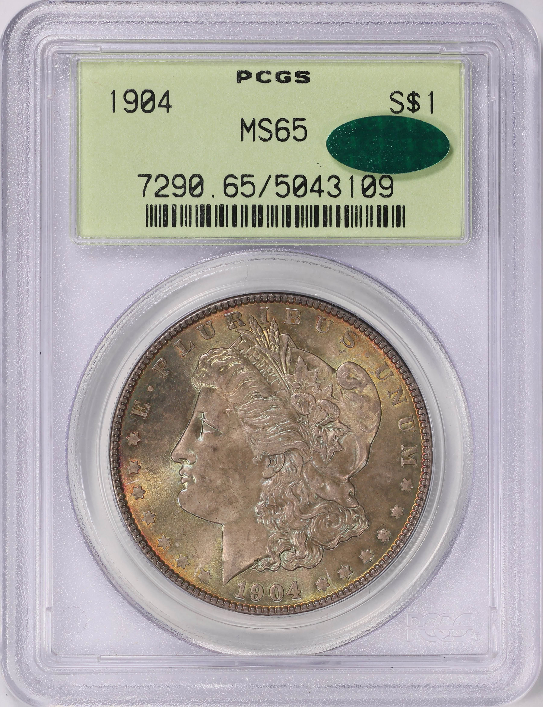 1904 Morgan Silver Dollar PCGS MS-65 (CAC Green) OGH (Toned) (Item 1725799) | GreatCollections ...