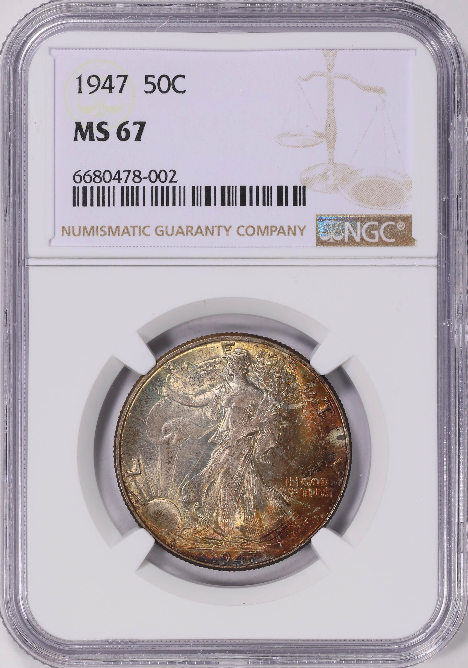 1947 Walking Liberty Half Dollar NGC MS-67 (Toned) (Item 1725811) | GreatCollections Coin Auctions