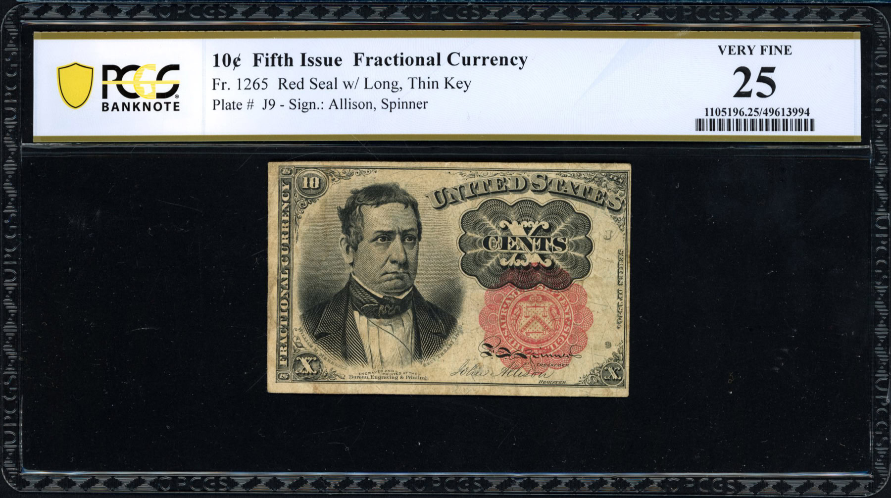 Fr. 1265 Fifth Issue 10 Cents Fractional Currency Note Allison ...