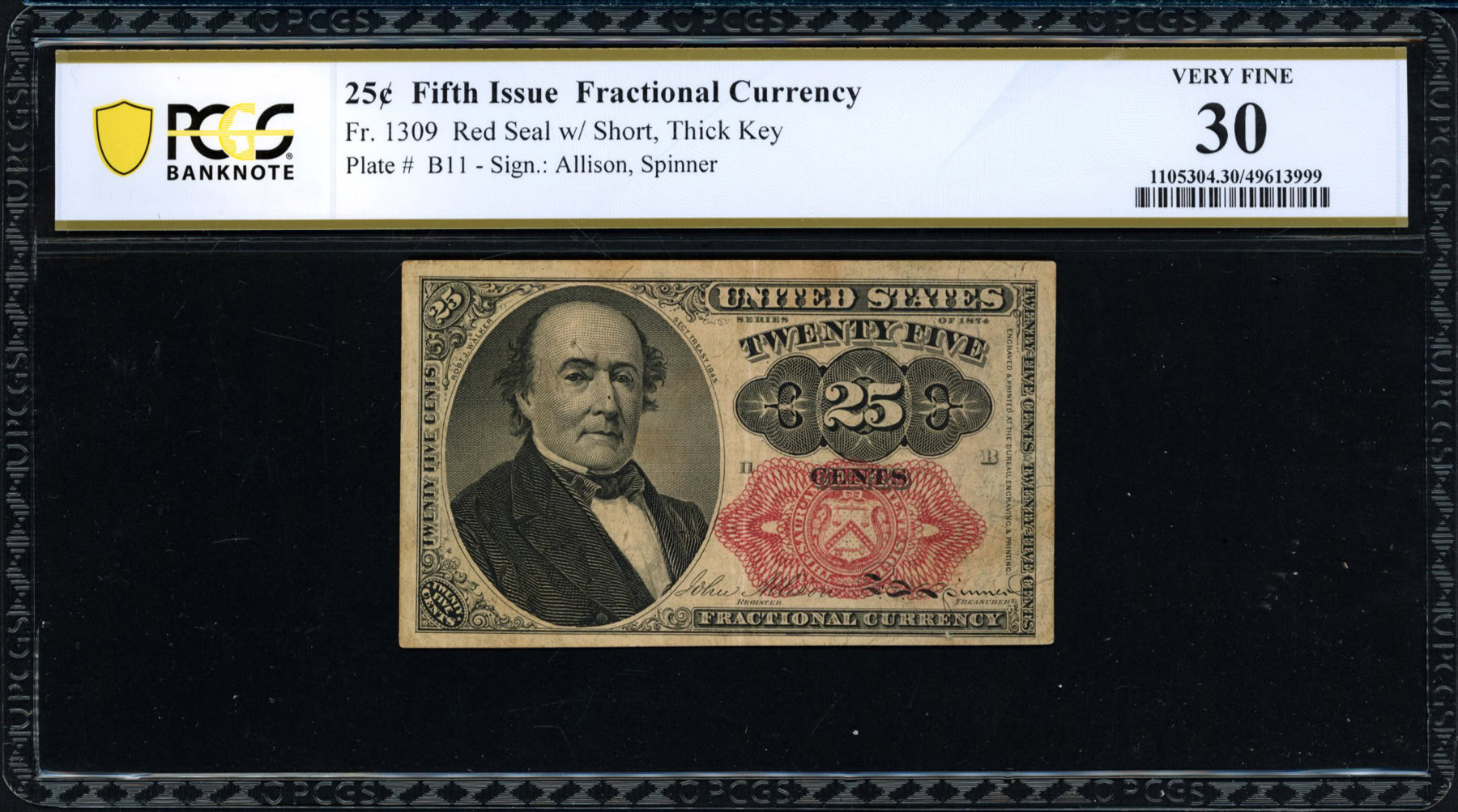 Fr. 1309 Fifth Issue 25 Cents Fractional Currency Note Allison ...
