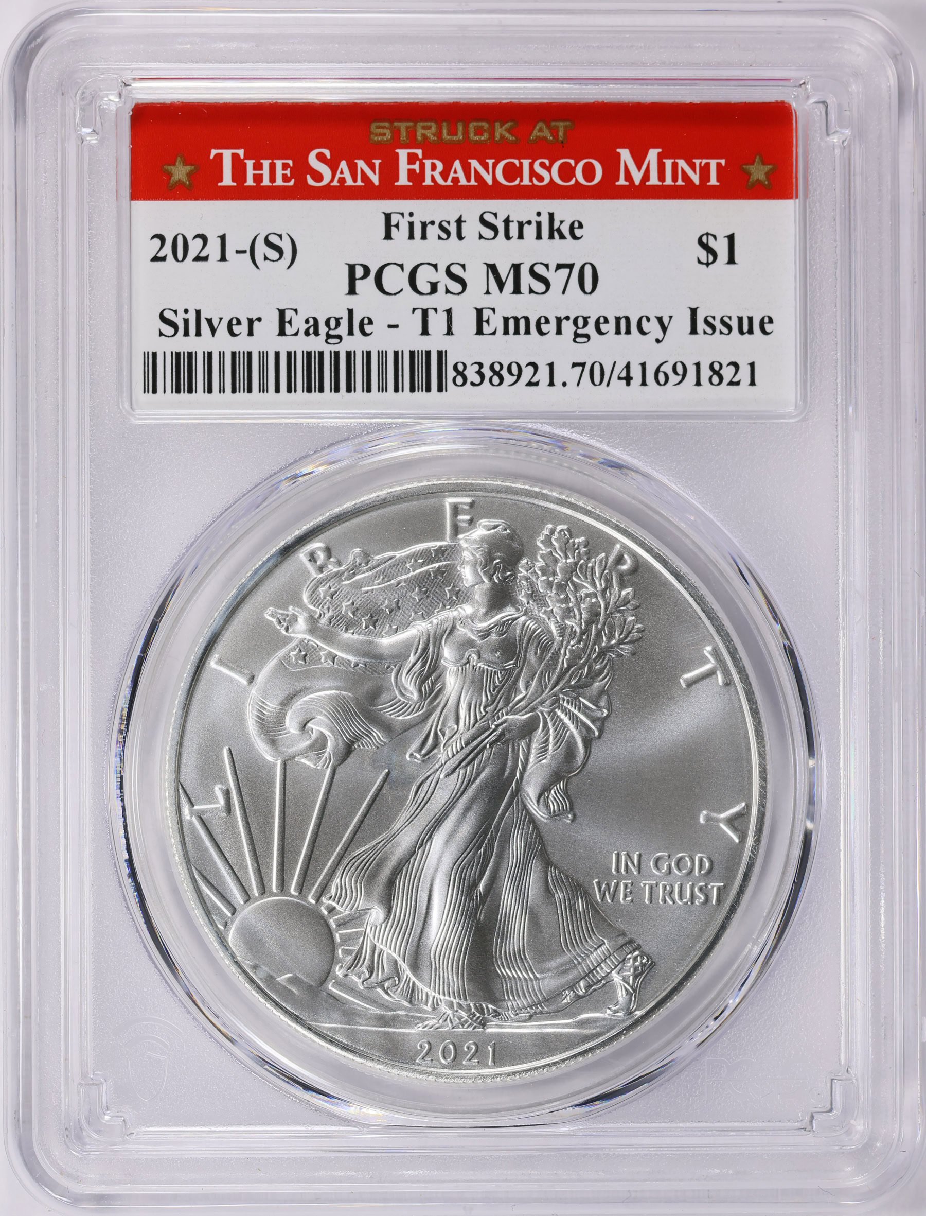 2021-(S) $1 Silver Eagle Type 1 Struck at San Francisco Emergency Issue ...