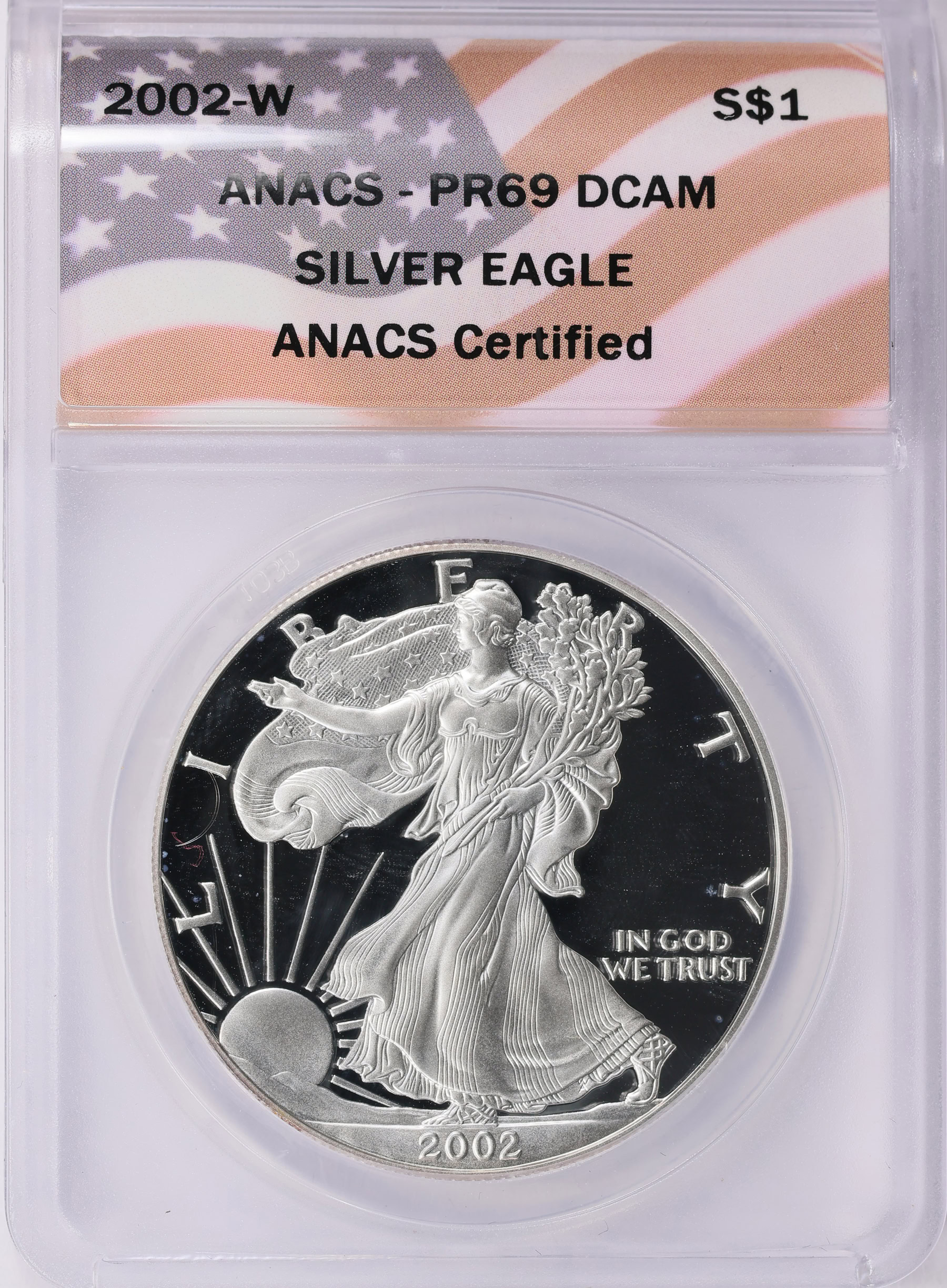 2002-W $1 Silver Eagle ANACS Proof-69 DCAM (Flag Label) (Item 1725964 ...