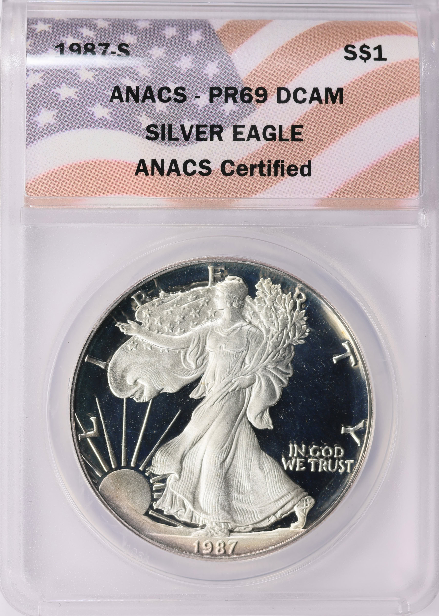 1987-S $1 Silver Eagle ANACS Proof-69 DCAM (Flag Label) (Item 1725973 ...