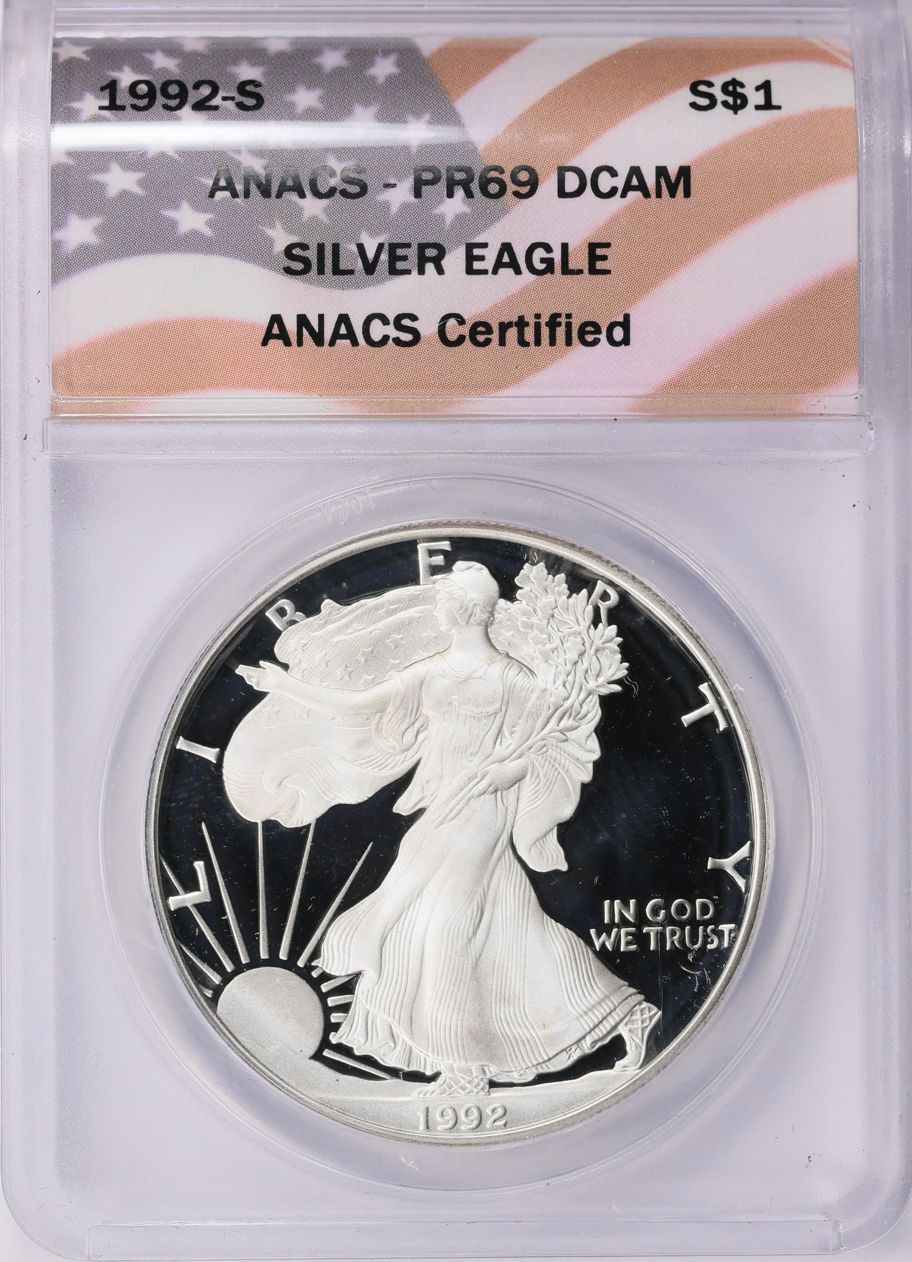 1992-S $1 Silver Eagle ANACS Proof-69 DCAM (Flag Label) (Item 1725980 ...