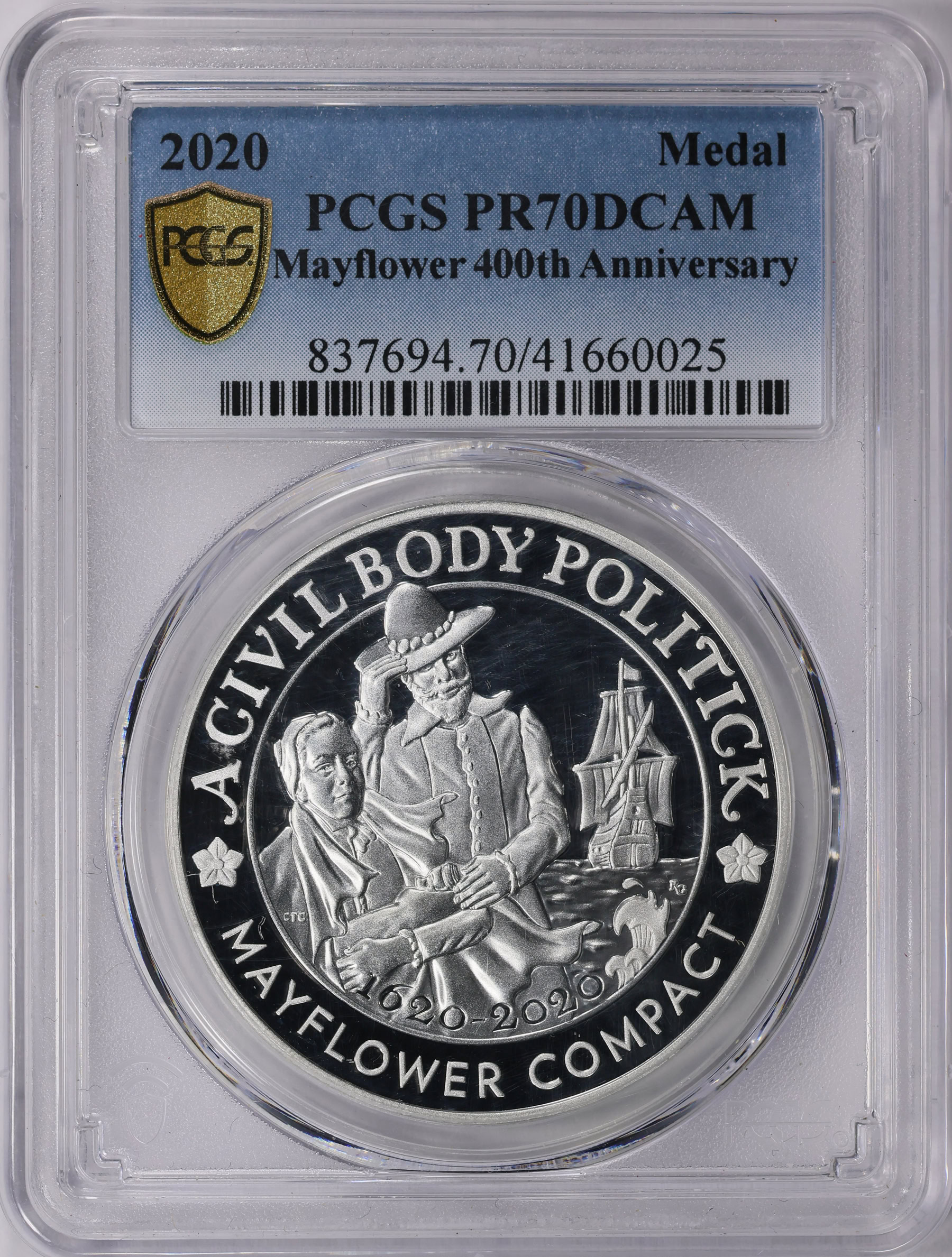 2020 U.S. Mint Medal Mayflower 400th Anniversary PCGS Proof-70 DCAM ...