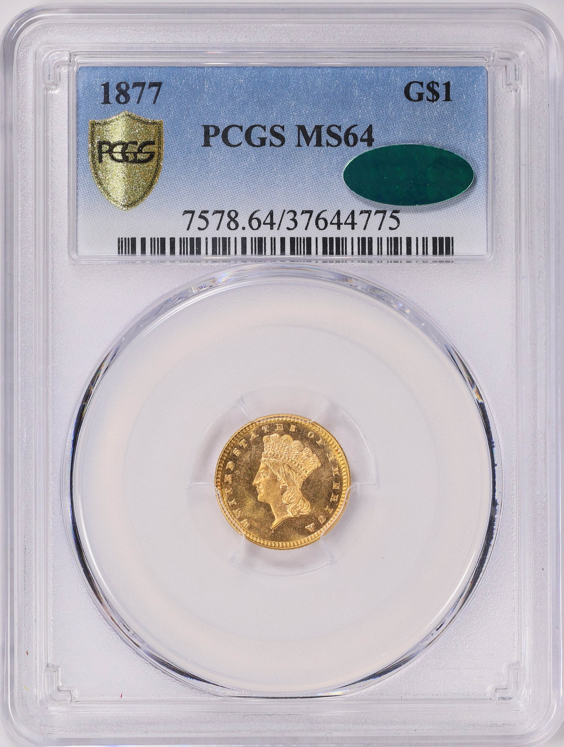1877 Indian Princess Gold Dollar PCGS MS-64 (CAC Green) (Item 1726060 ...