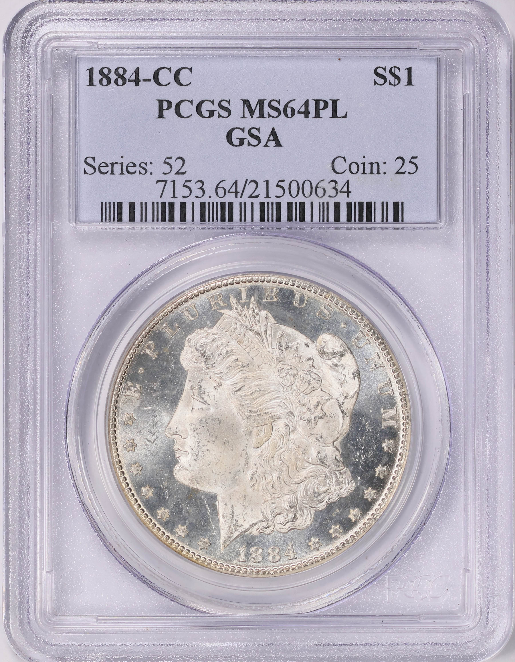 1884-CC Morgan Silver Dollar PCGS MS-64 PL (GSA) (Item 1726065) | GreatCollections Coin Auctions