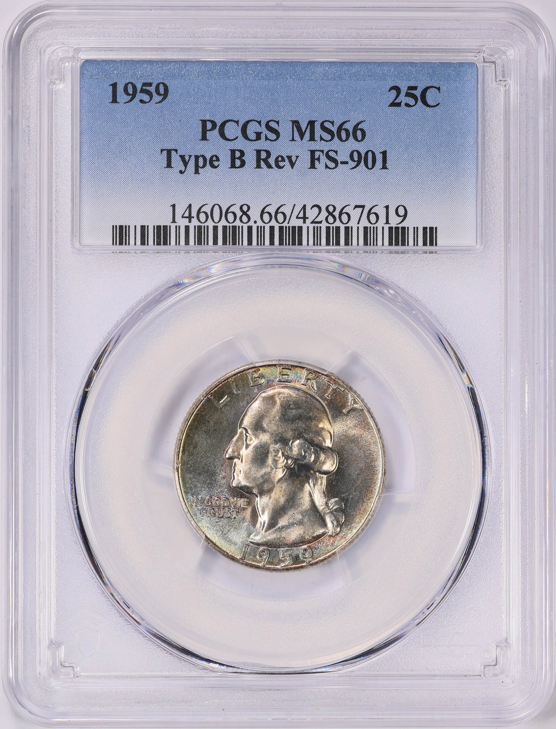 1959 Washington Quarter Type B Reverse FS-901 PCGS MS-66 (Toned) (Item 1726112 ...
