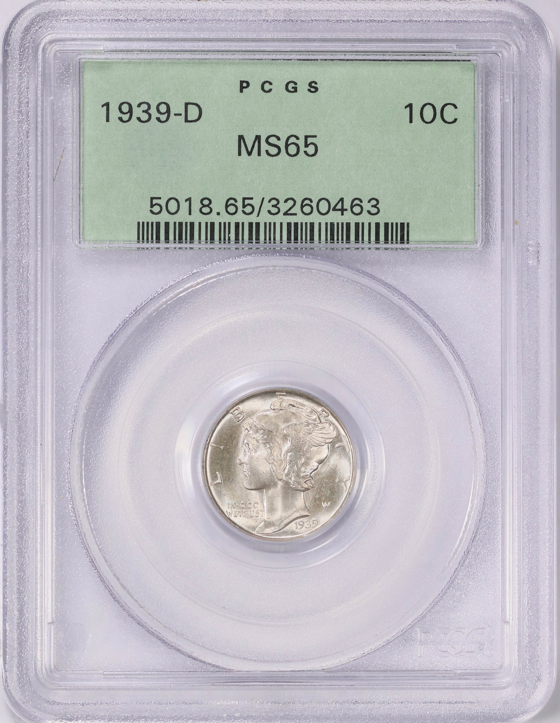 1939-D Mercury Dime PCGS MS-65 OGH (Item 1726150) | GreatCollections Coin Auctions