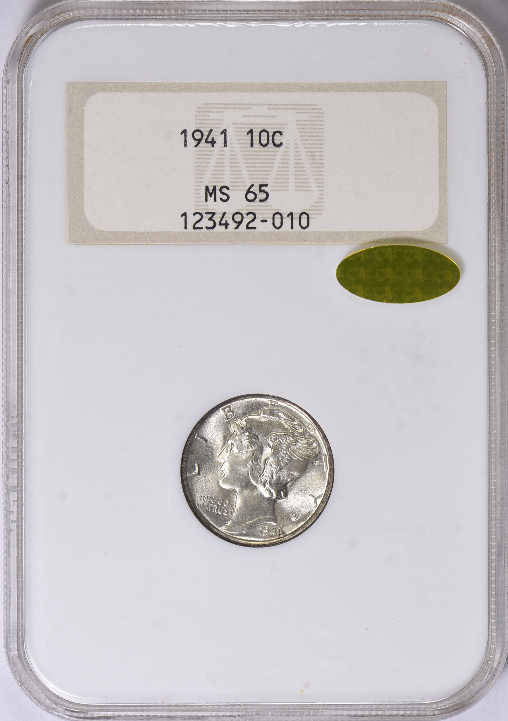 1941 Mercury Dime NGC MS-65 (CAC Gold) OH (Item 1726168) | GreatCollections Coin Auctions