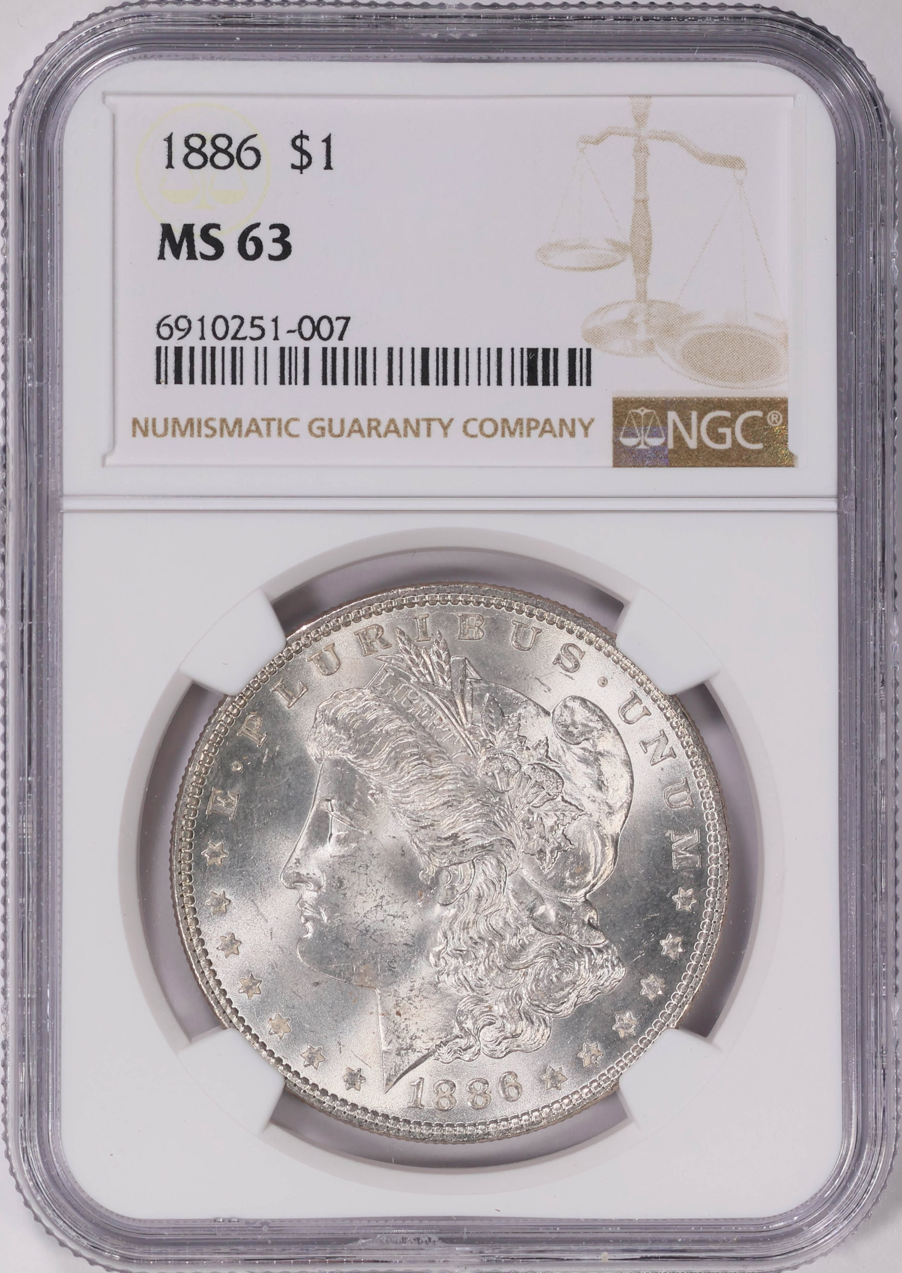 1886 Morgan Silver Dollar NGC MS-63 (Item 1726182) | GreatCollections Coin Auctions