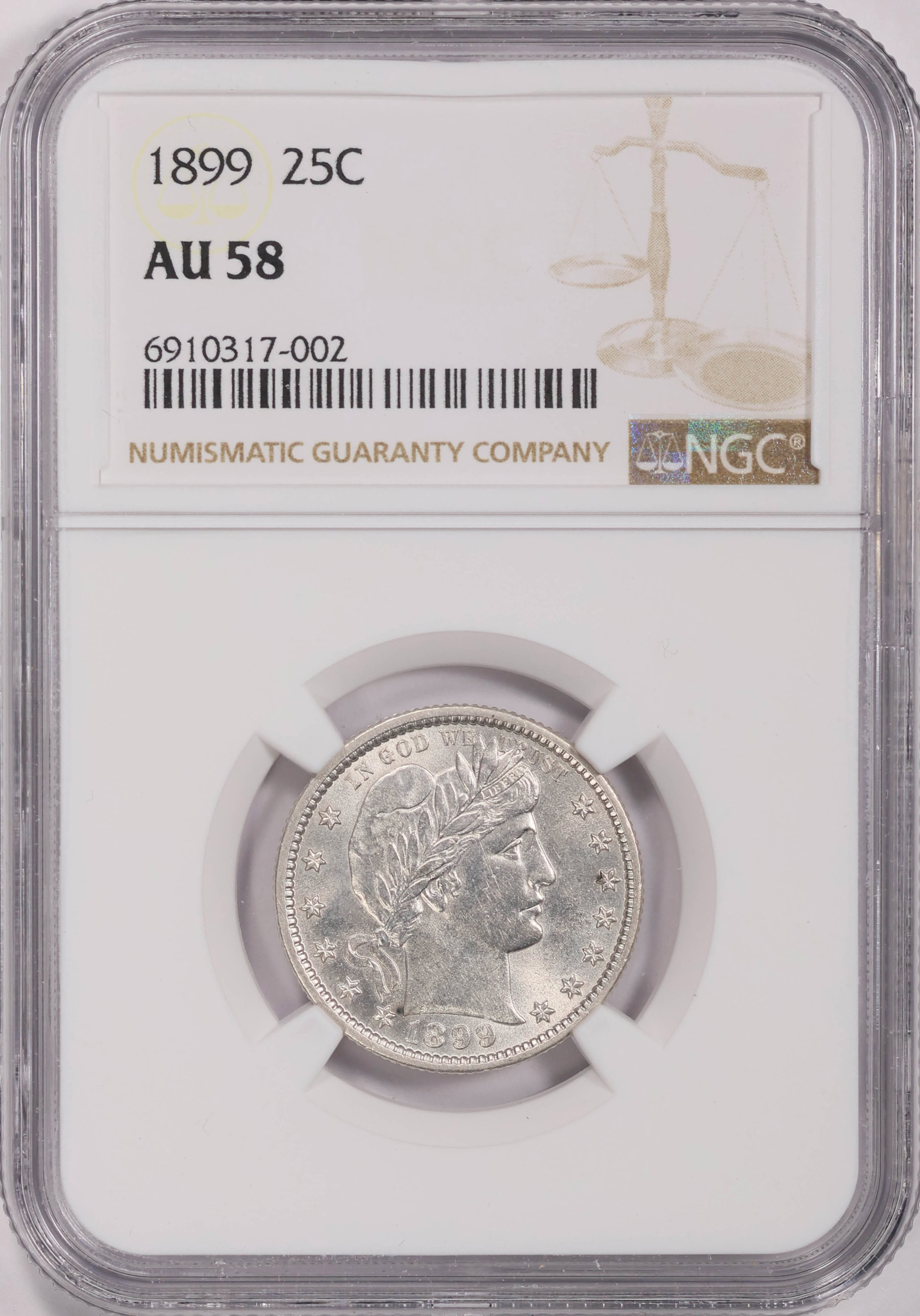 1899 Barber Quarter NGC AU-58 (Item 1726187) | GreatCollections Coin ...