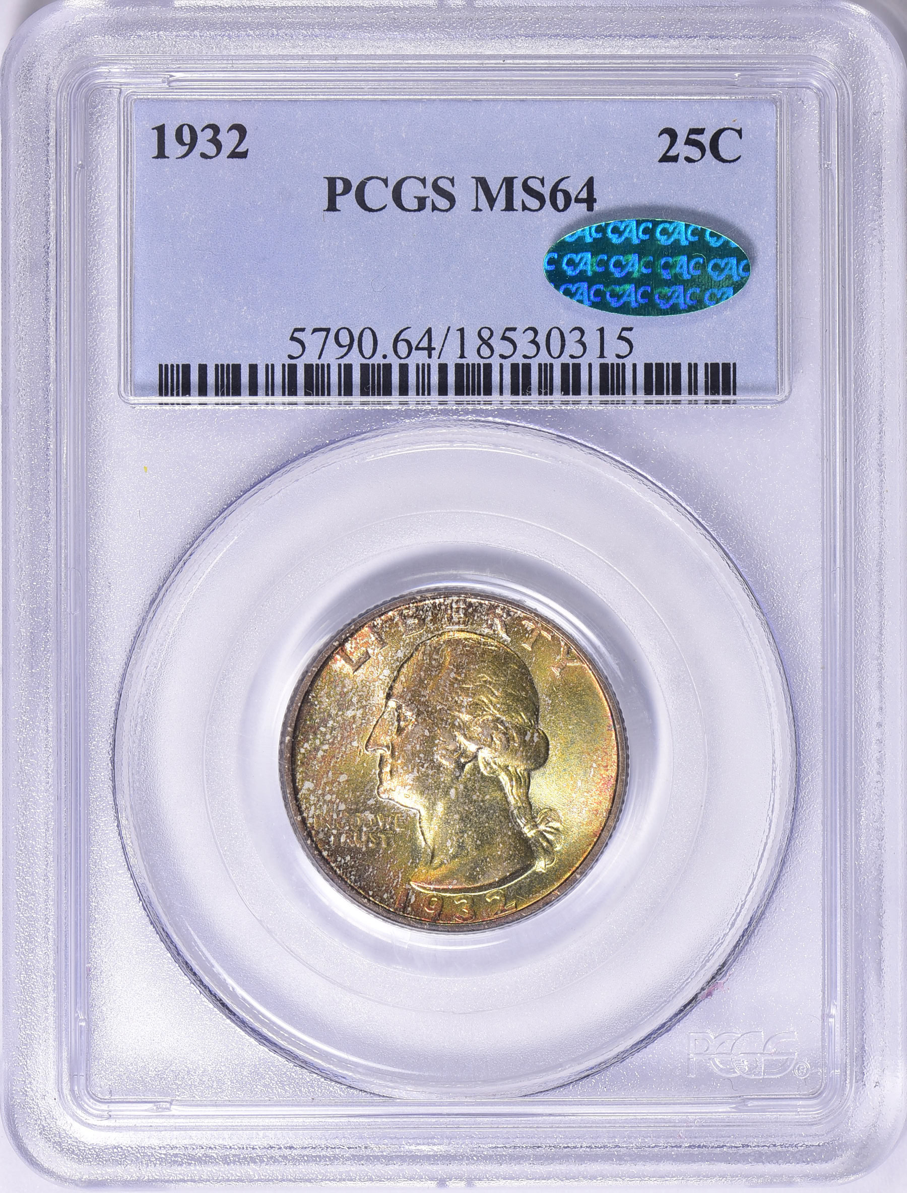 1932 Washington Quarter PCGS MS-64 (CAC Green) (Toned) (Item 1726237) | GreatCollections Coin ...