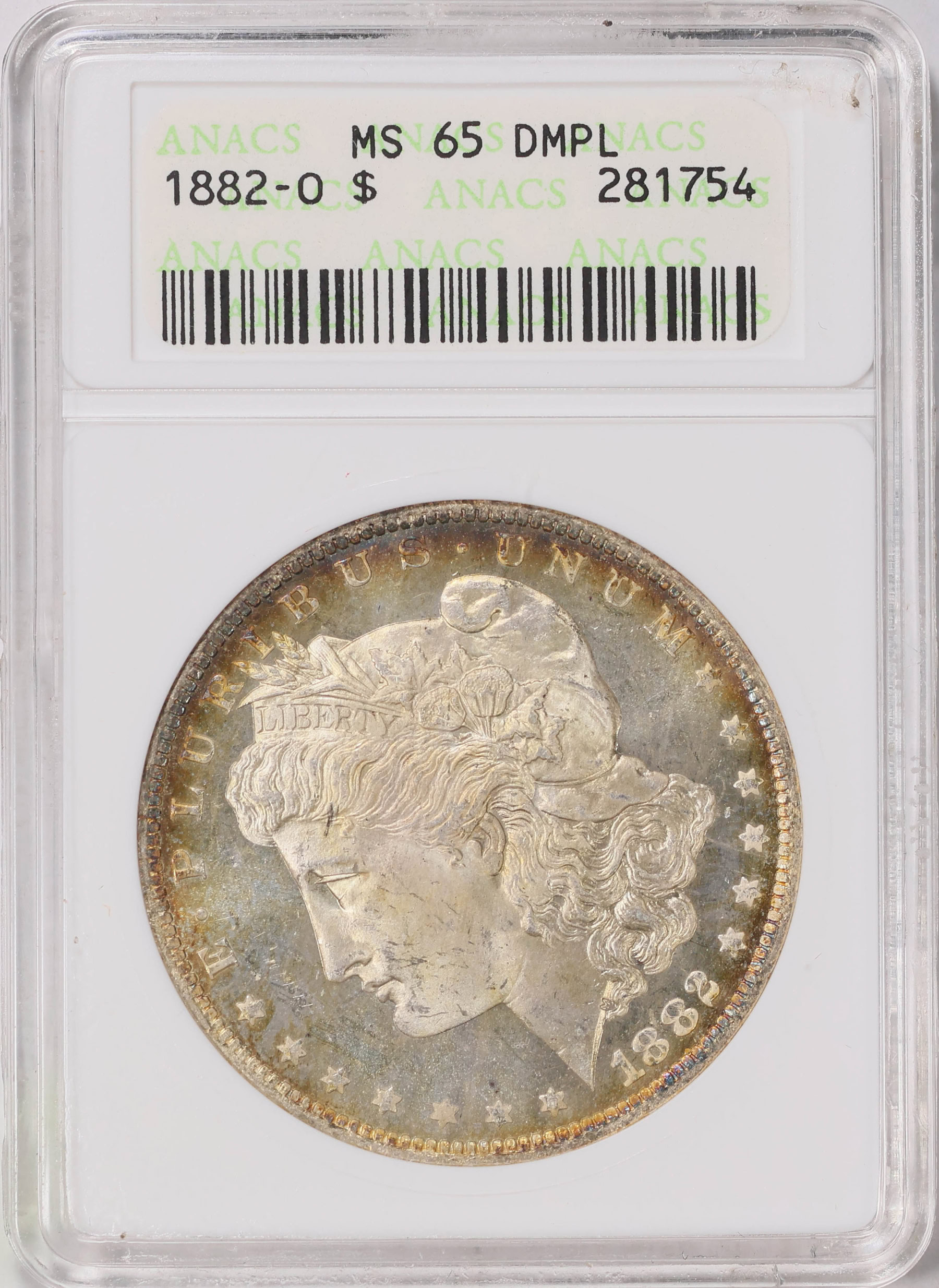 1882-O Morgan Silver Dollar ANACS MS-65 DMPL OH (Toned) (Item 1726310) | GreatCollections Coin ...