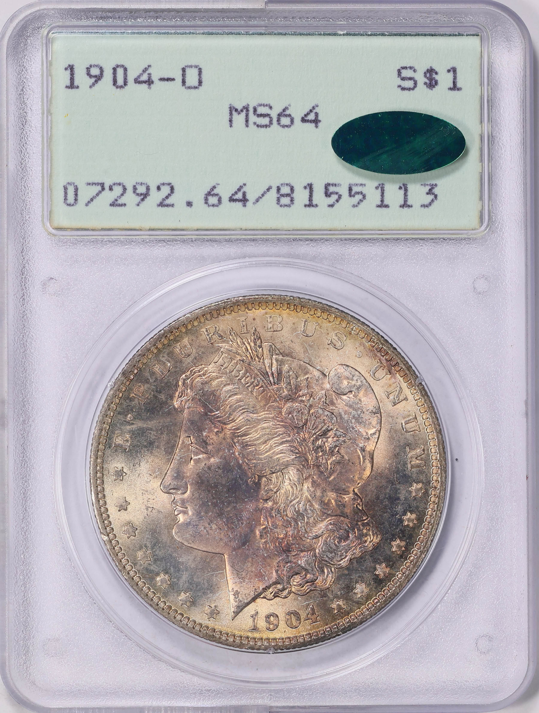 1904-O Morgan Silver Dollar PCGS MS-64 (CAC Green) OGH (1st Gen) (Toned) (Item 1726314 ...