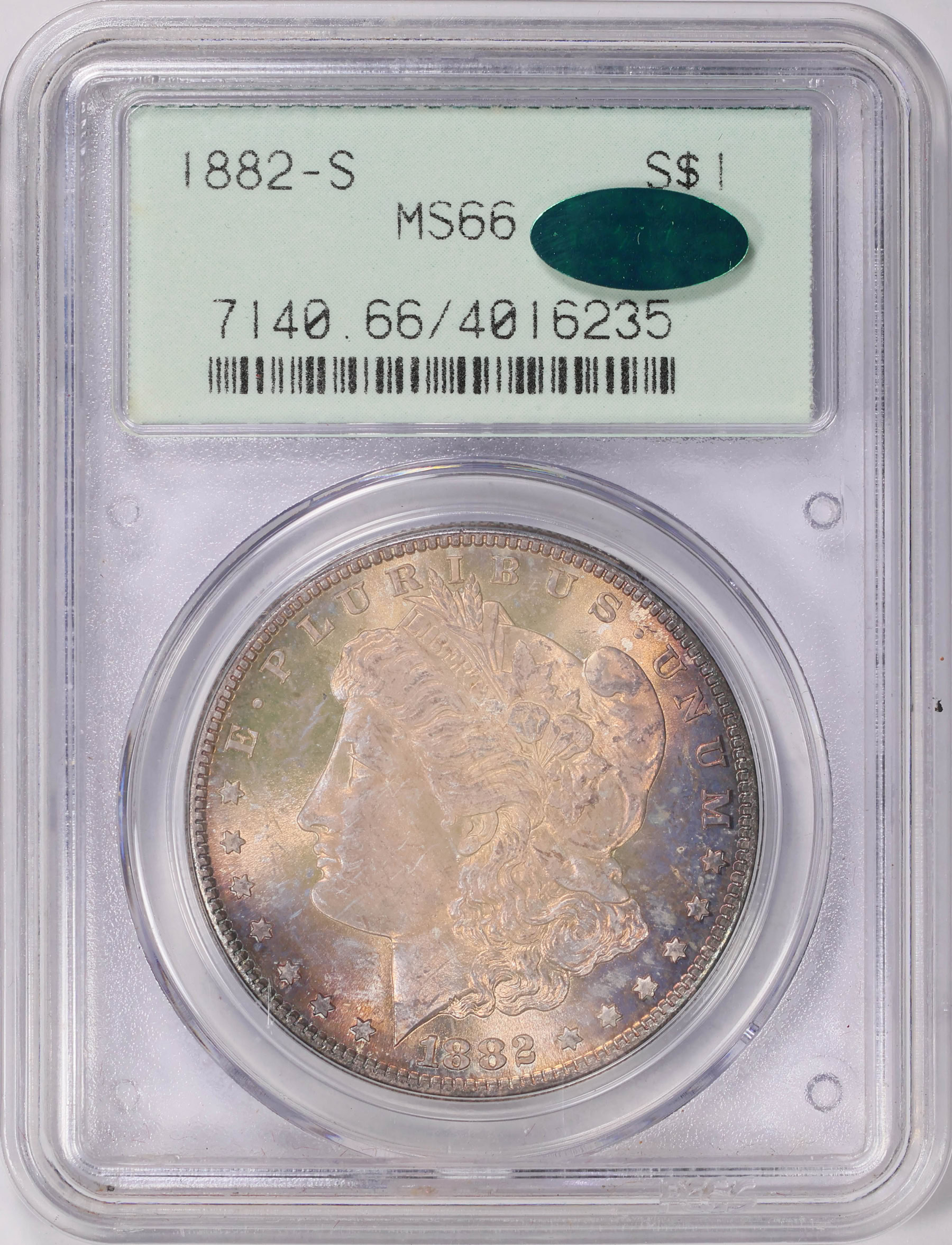 1882-S Morgan Silver Dollar PCGS MS-66 (CAC Green) OGH (2nd Gen) (Toned) (Item 1726329 ...