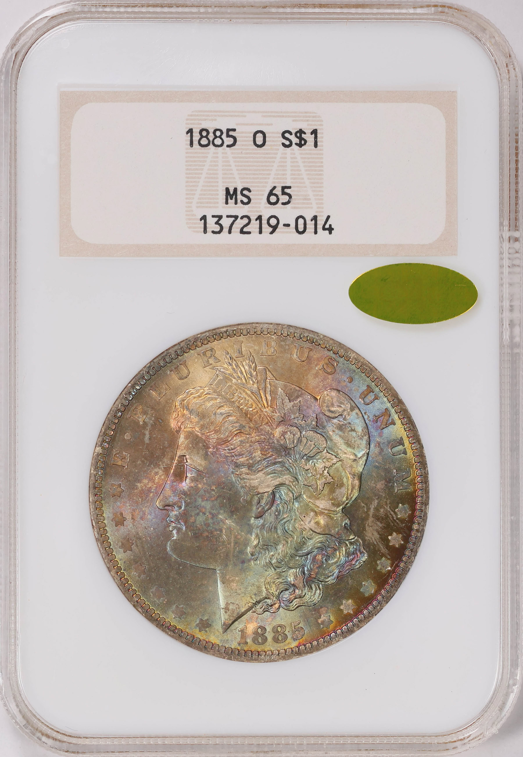 1885-O Morgan Silver Dollar NGC MS-65 (CAC Gold) OH (Toned) (Item 1726353) | GreatCollections ...