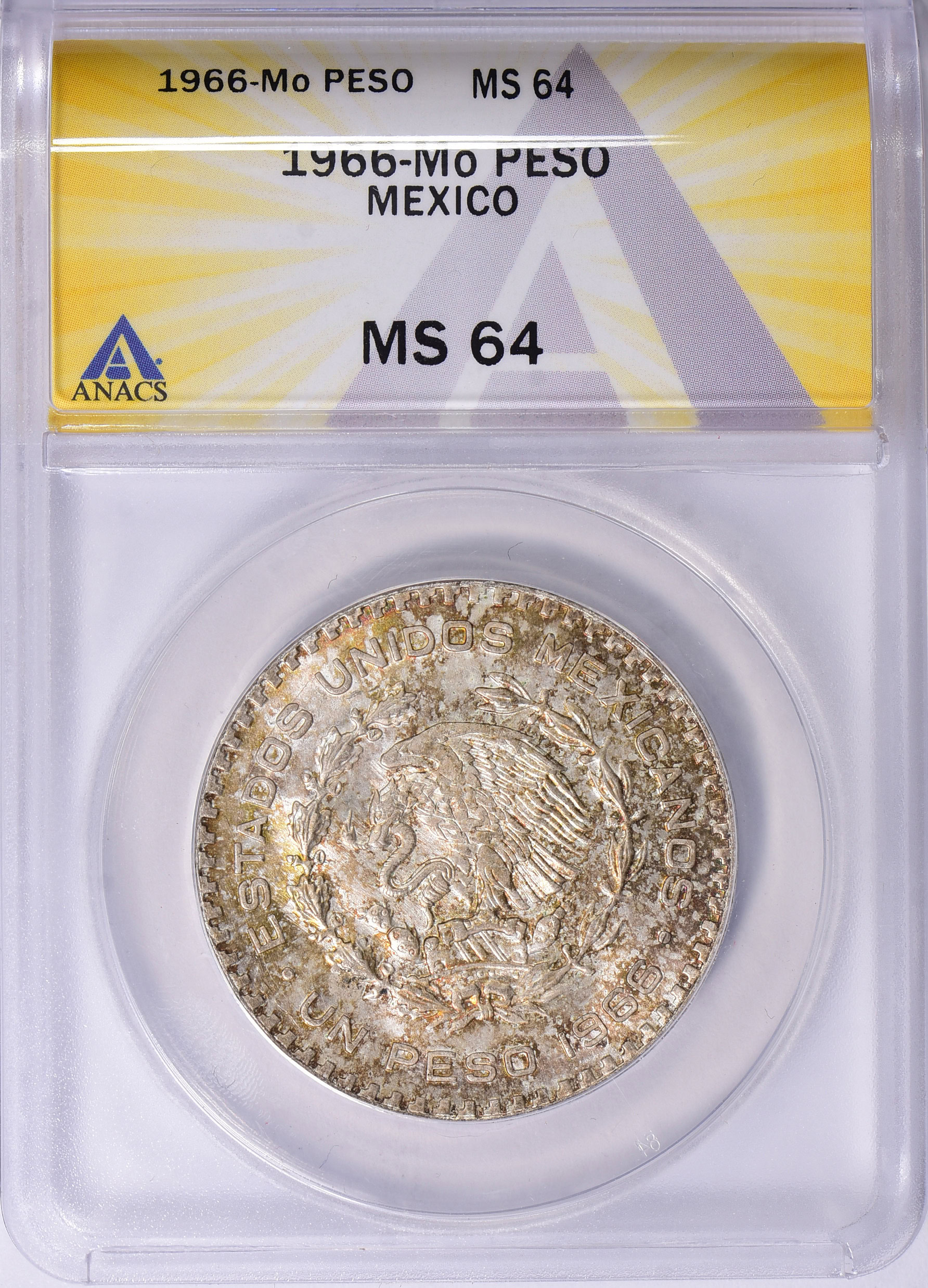 Mexico 1966-Mo Silver Peso KM-459 ANACS MS-64 (Toned) (Item 1726370 ...
