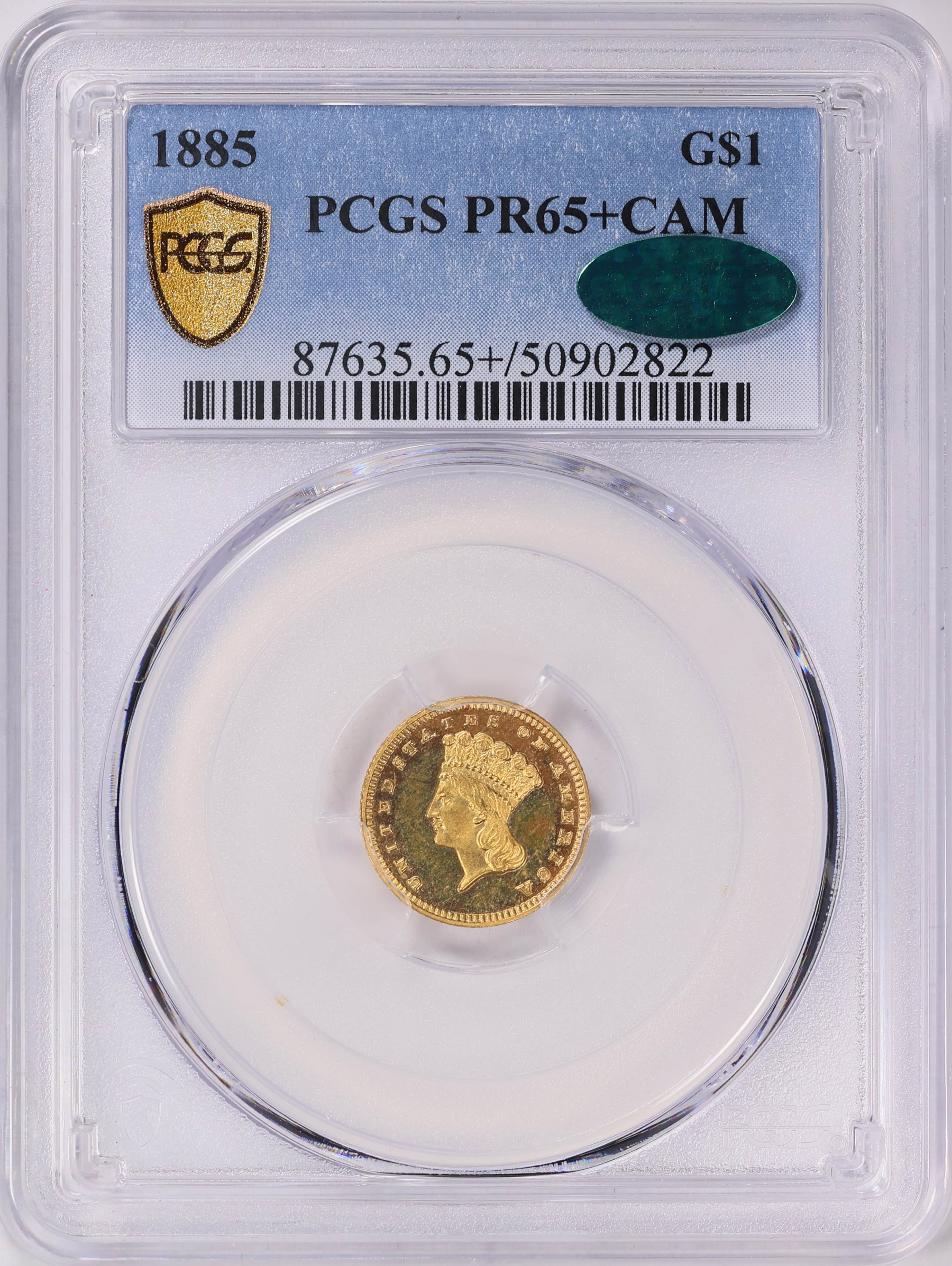 1885 Indian Princess Gold Dollar PCGS Proof-65+ CAMEO (CAC Green) (Item ...