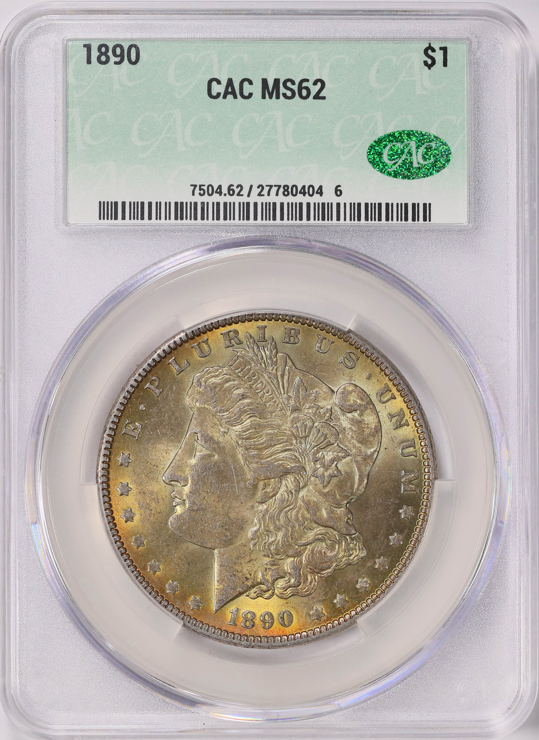 1890 Morgan Silver Dollar CACG MS-62 (Toned) (Item 1726405) | GreatCollections Coin Auctions
