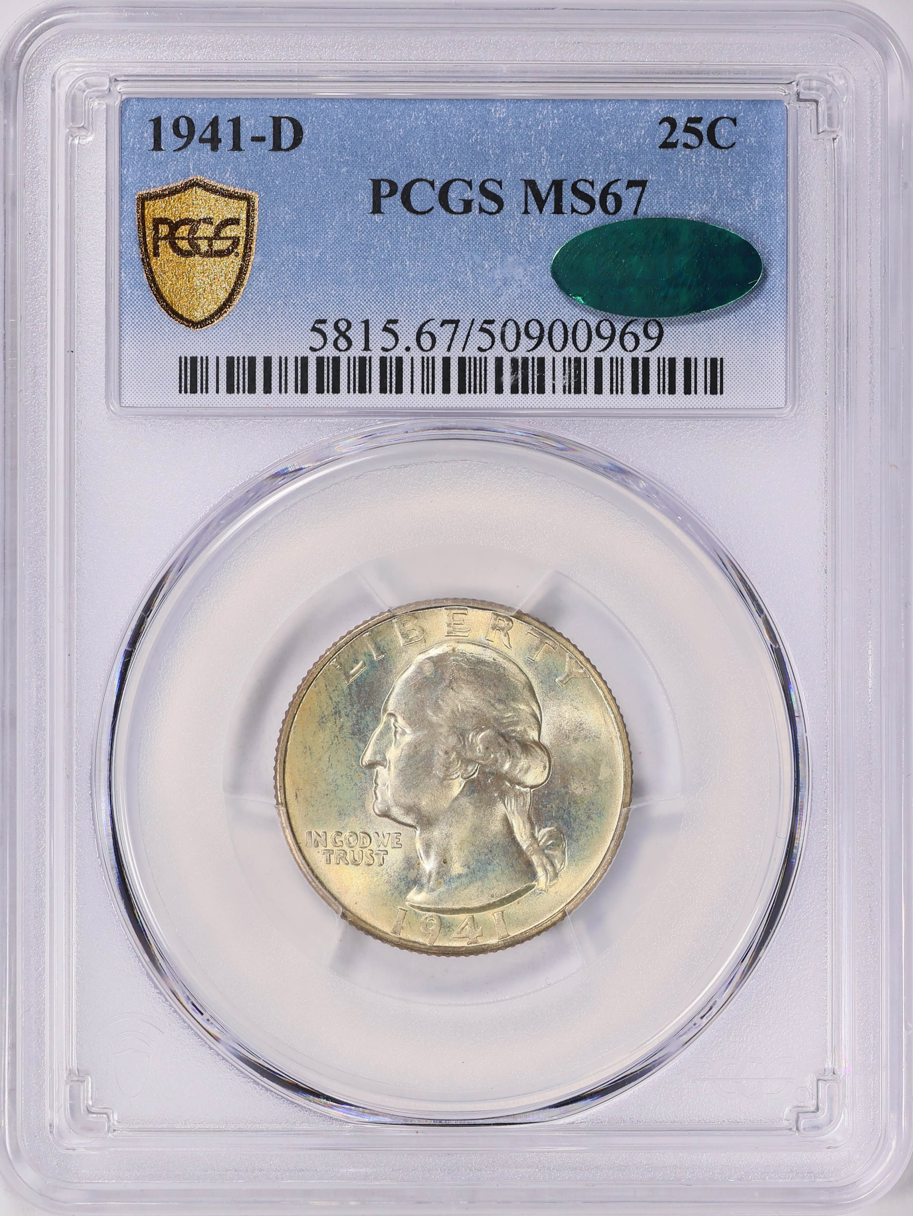 1941-D Washington Quarter PCGS MS-67 (CAC Green) (Item 1726429) | GreatCollections Coin Auctions