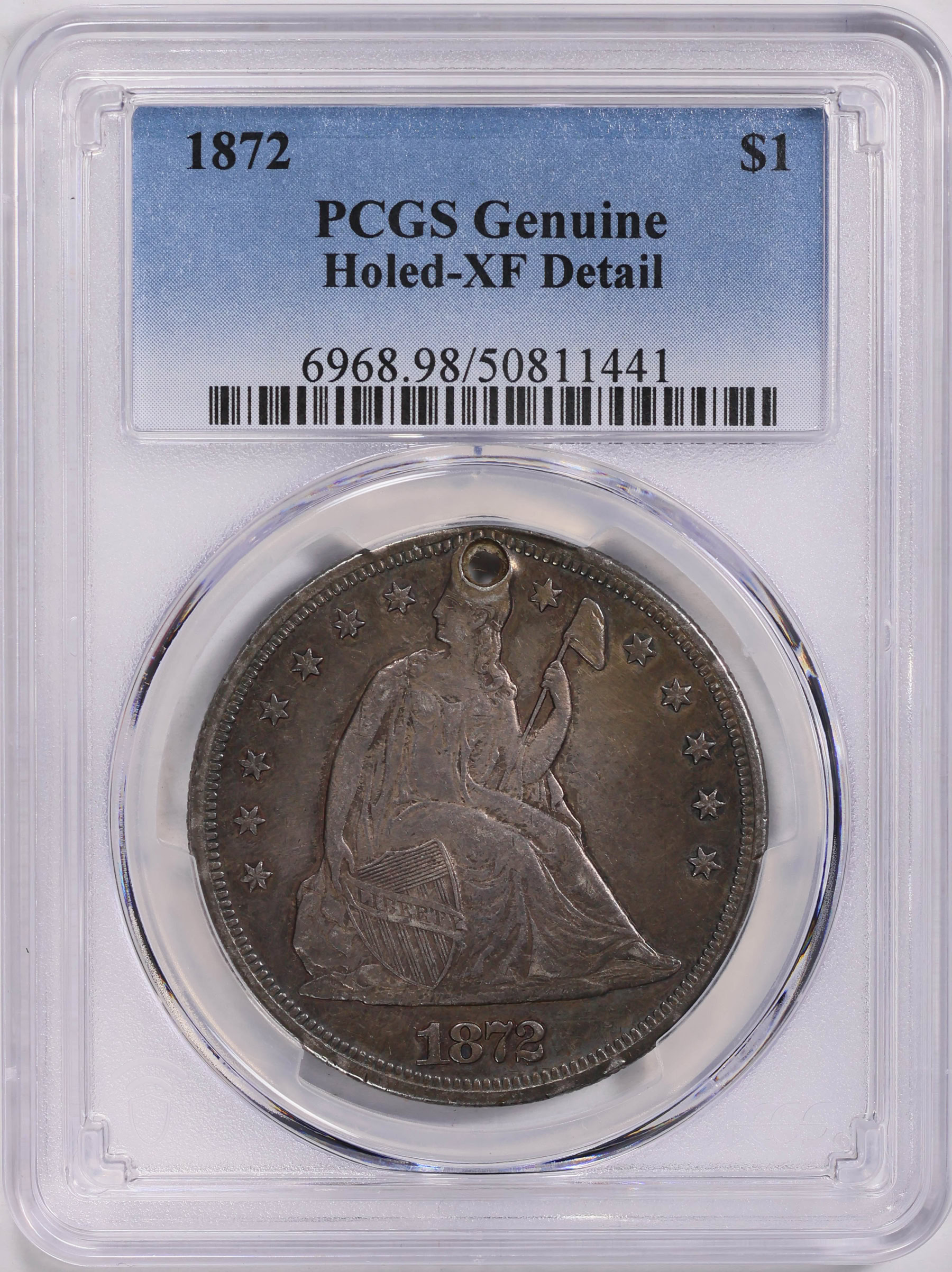 1872 Seated Liberty Silver Dollar PCGS Genuine XF Details (Item 1726527) | GreatCollections Coin ...