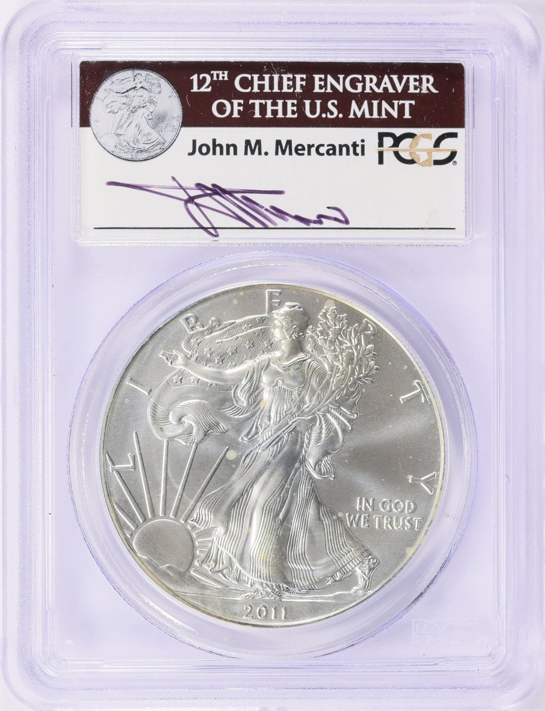 2011-W $1 Silver Eagle Burnished 25th Anniversary First Strike PCGS MS-70 (Mercanti Signed Label ...